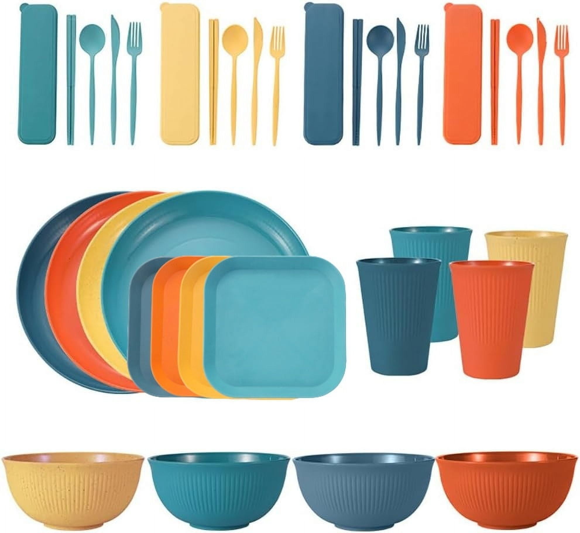 36 Pcs Dinnerware Sets, Unbreakable Plates and Bowls Sets, Reusable ...