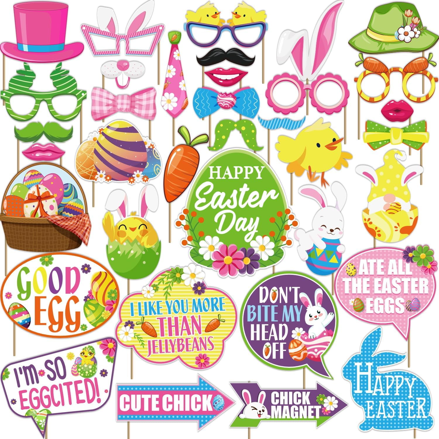 36 Pcs Easter Photo Props, Happy Easter Decorations Photo Booth Props ...