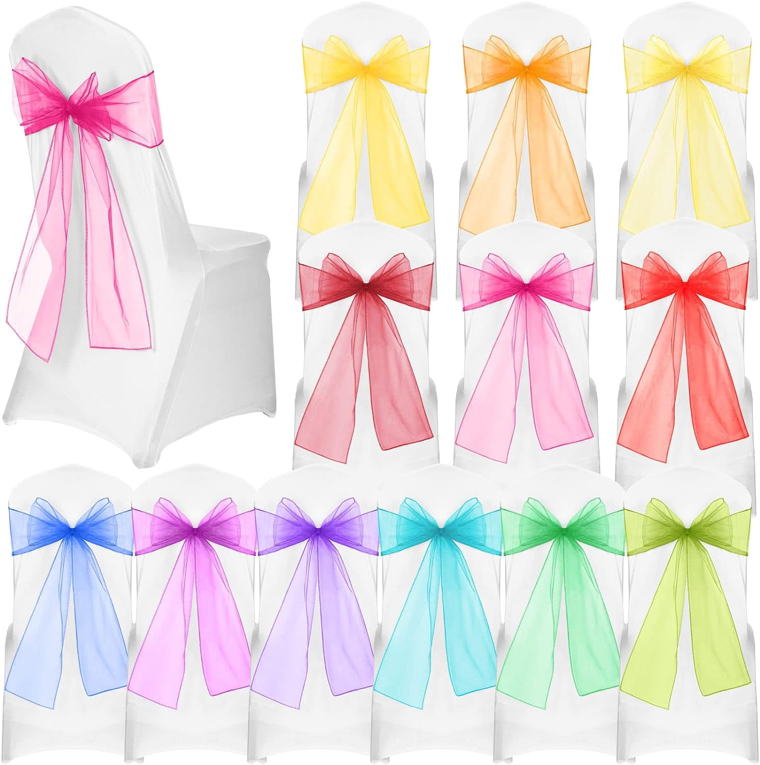 36 Pcs Elegant Organza Assorted Color Chair Sashes Pastel Rainbow Bows ...