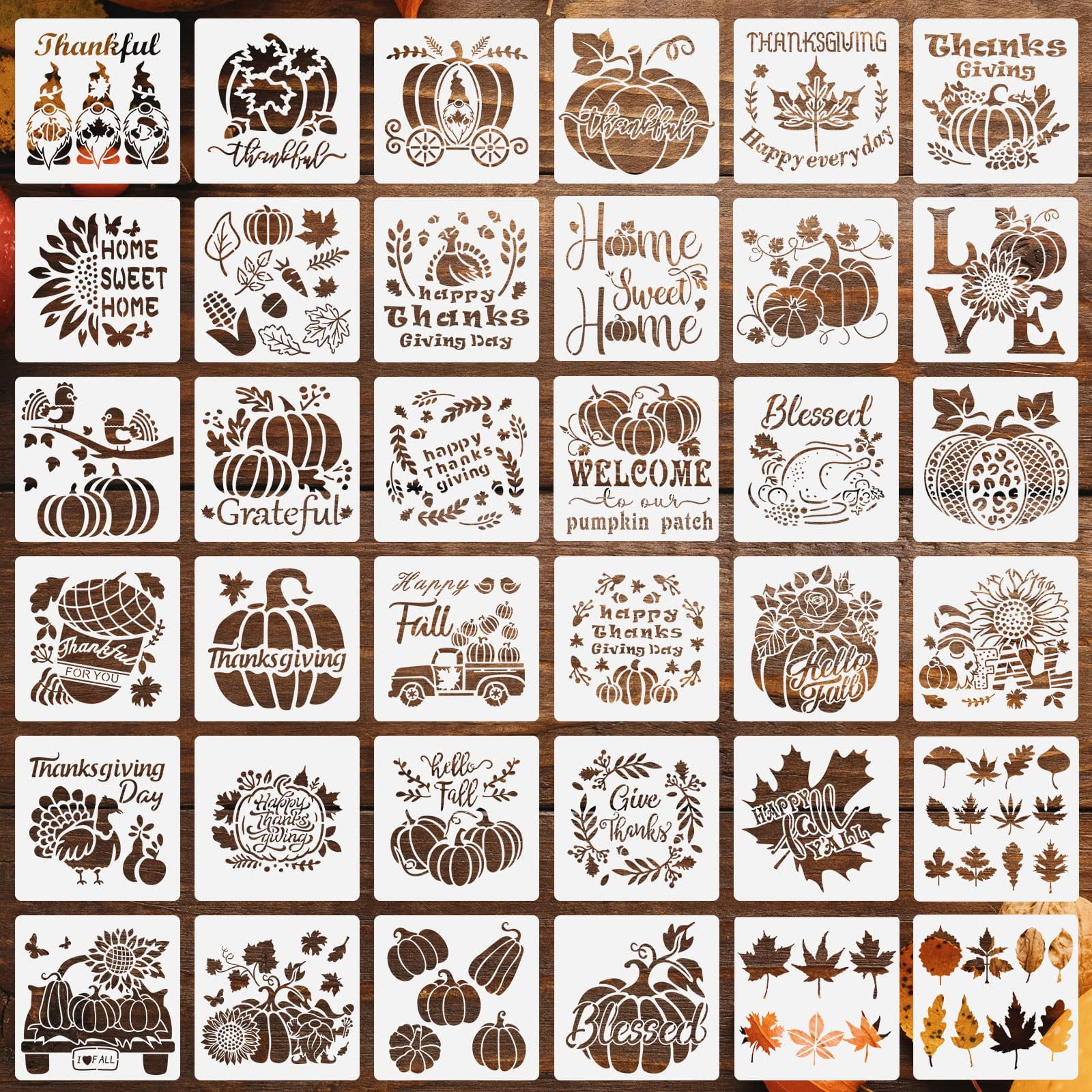 36 Pcs Fall Stencils Farmhouse Autumn Stencils Pumpkin Truck Maple Farm ...