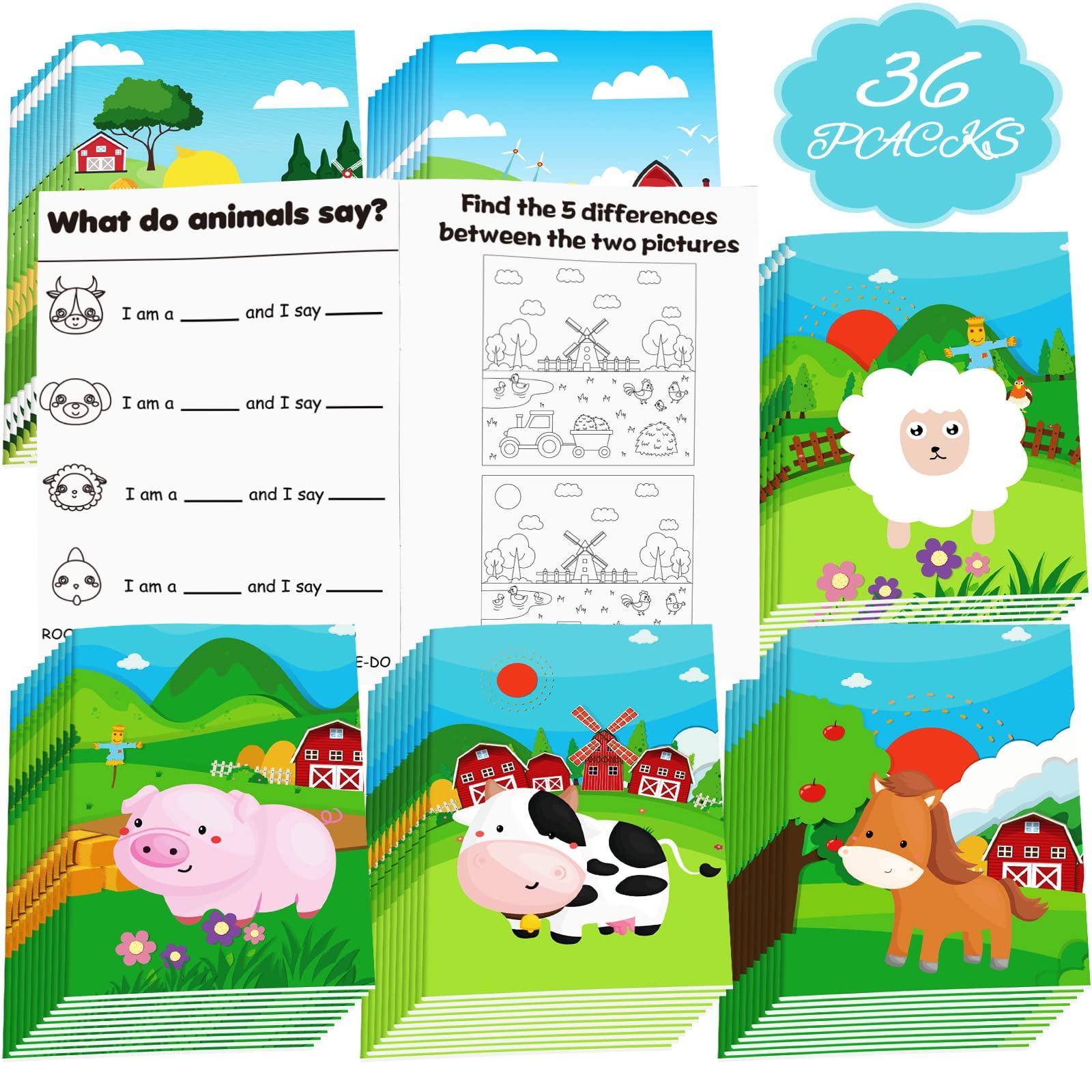 36 Pcs Farm Animals Mini Activity Books for DIY Game Books Set with ...