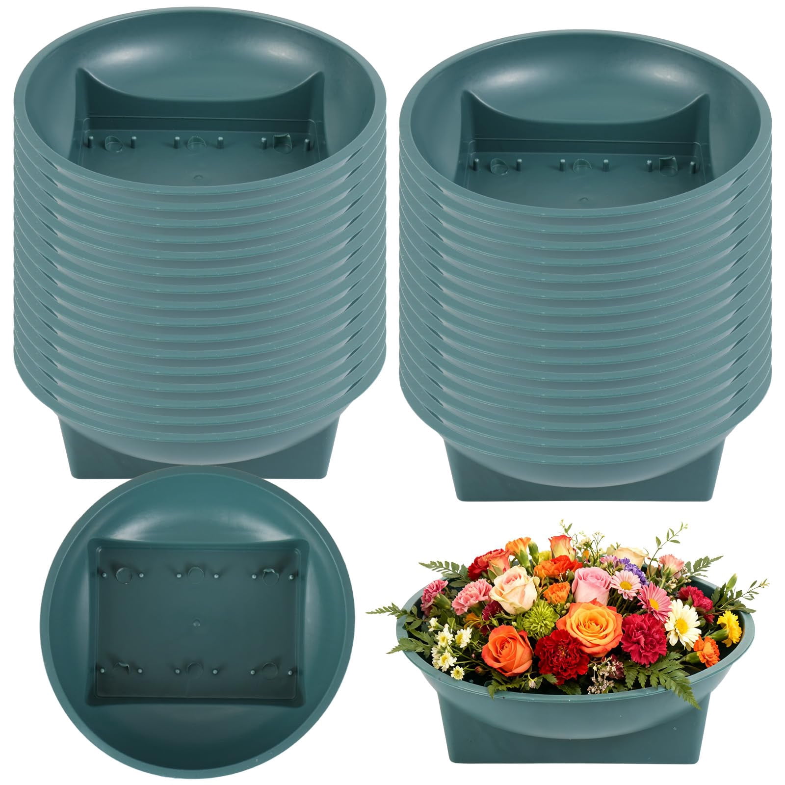 36 Pcs Floral Arrangement Bowls - 6.3 Inch Plastic Trays with Water ...