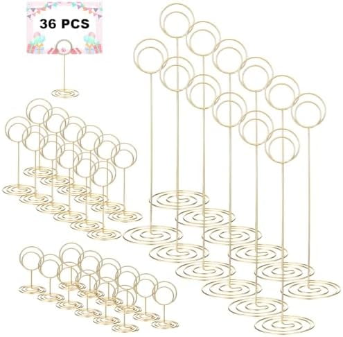 36 Pcs Gold Table Number Holders, 3 Size Metal Place Card Clip Stand ...