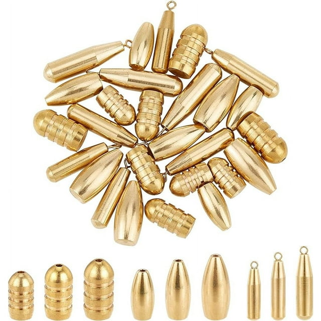 36 Pcs Golden Brass Bullet Weight 9 Styles Threaded Copper Bullet ...