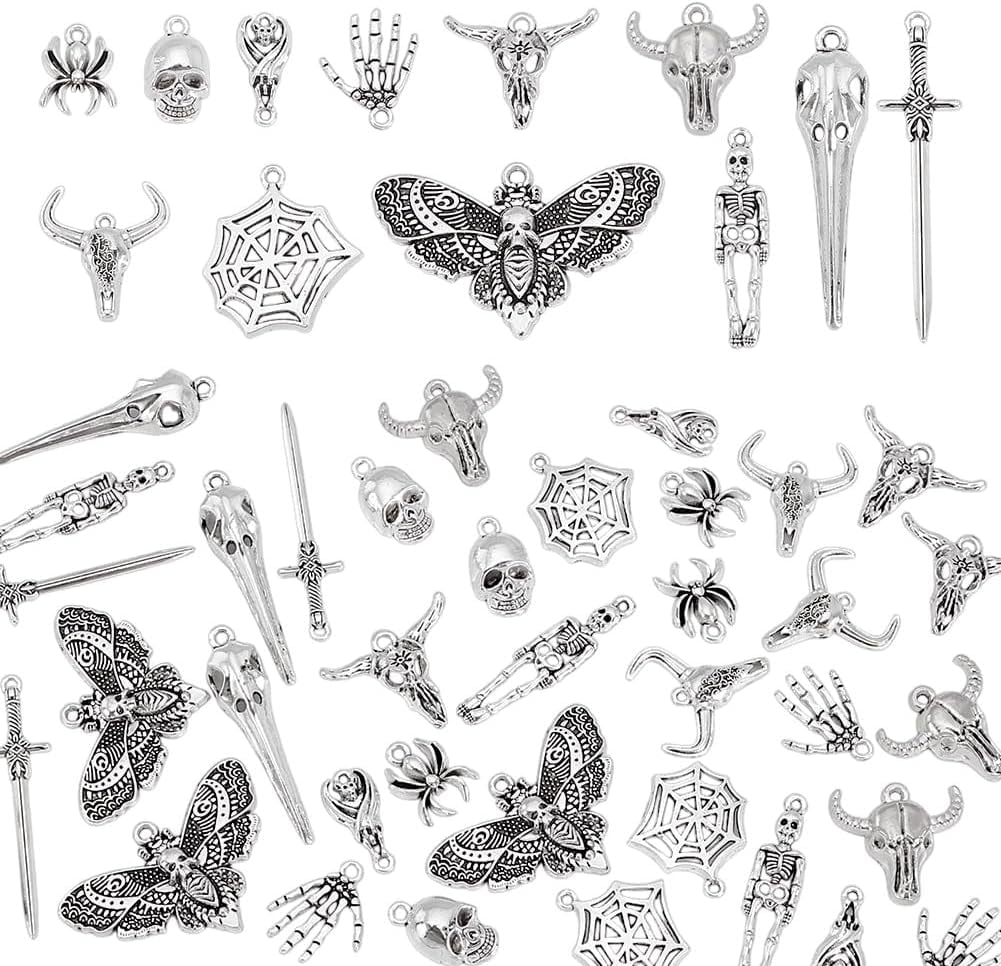 36 Pcs Gothic Halloween Skull Charms 12 Styles Antique Silver Alloy ...