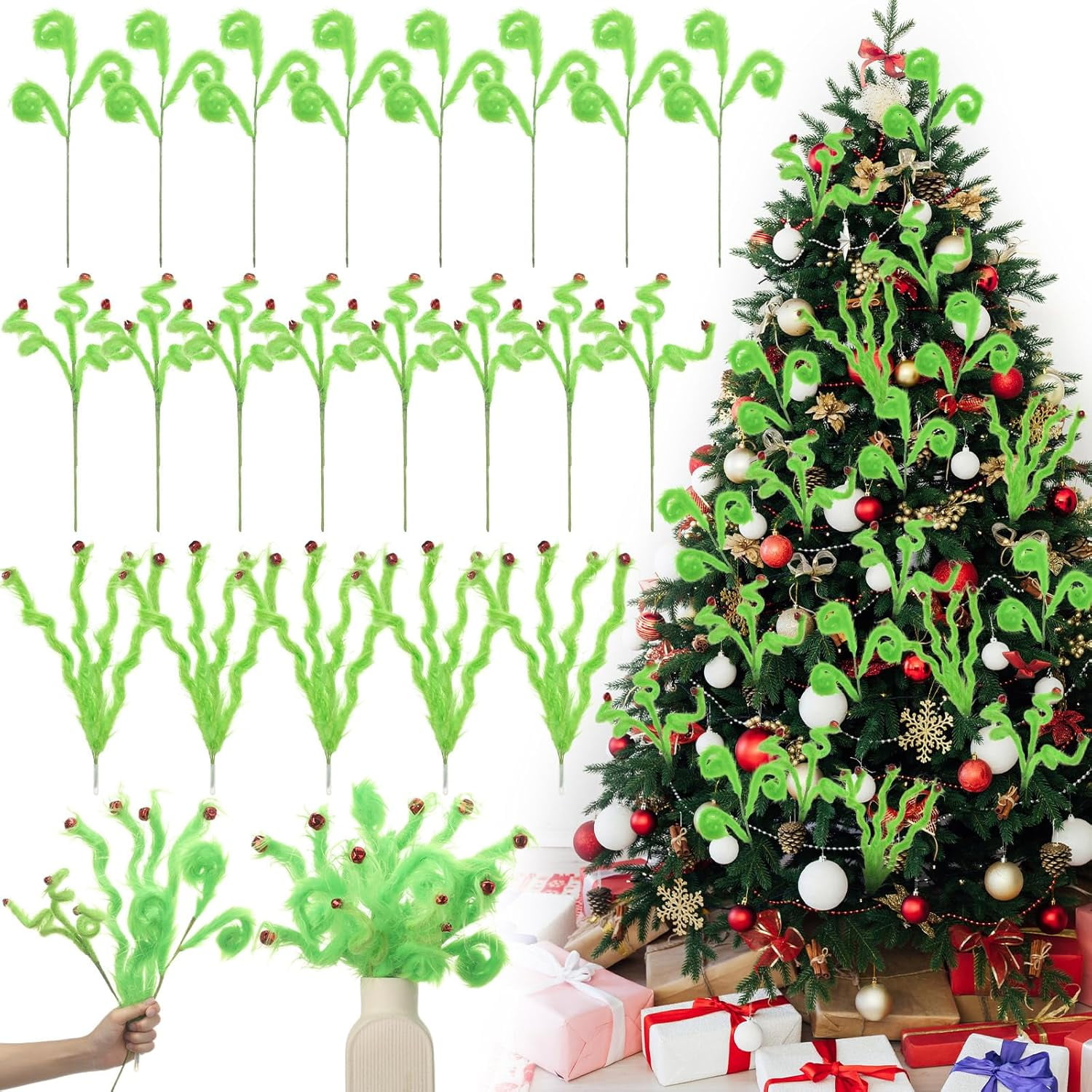 36 Pcs Green Christmas Tree Topper 15.7'' Fuzzy Christmas Tree Picks ...