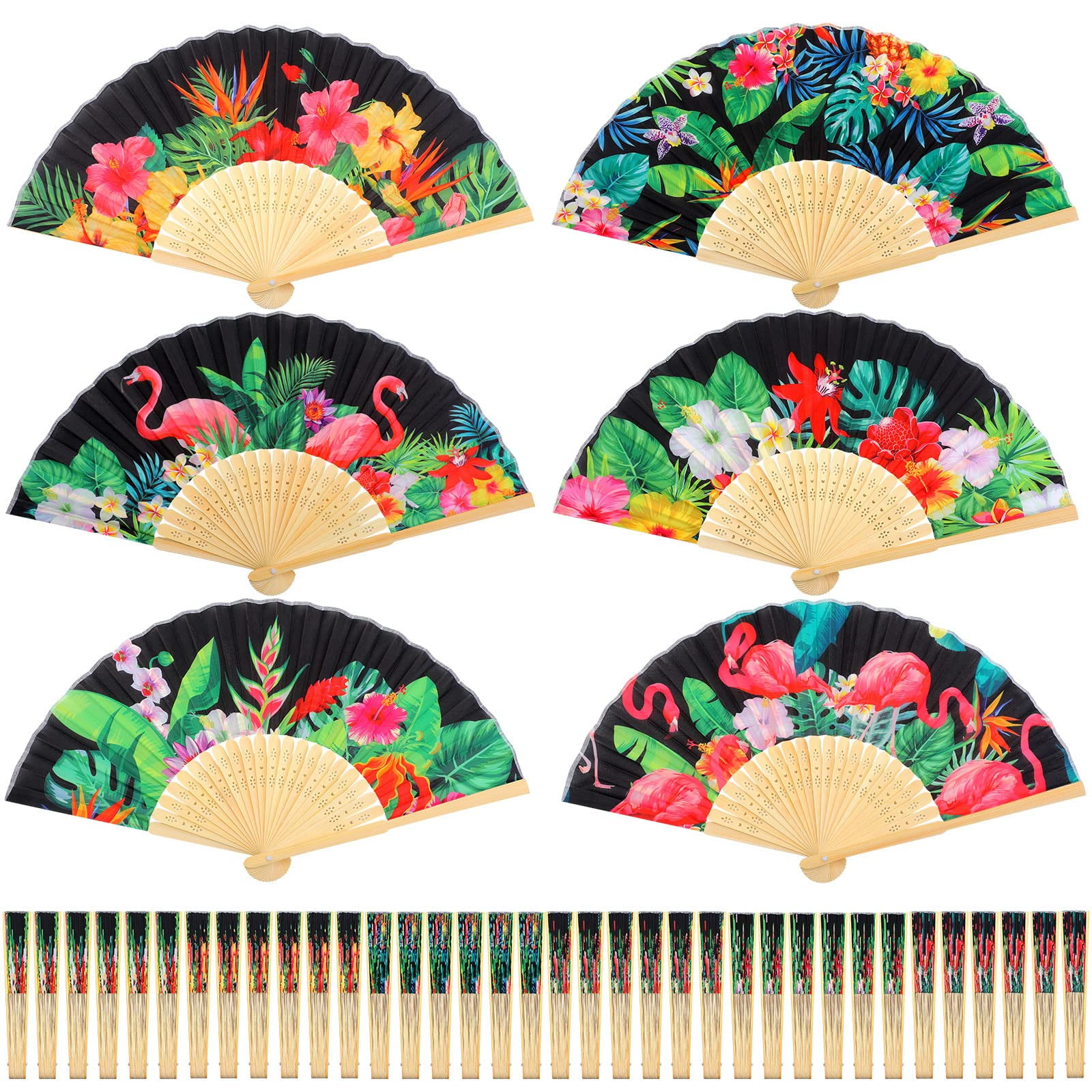 36 Pcs Havana Nights Luau Folding ATT1Hand Fans Hand Fans Hawaiian ...