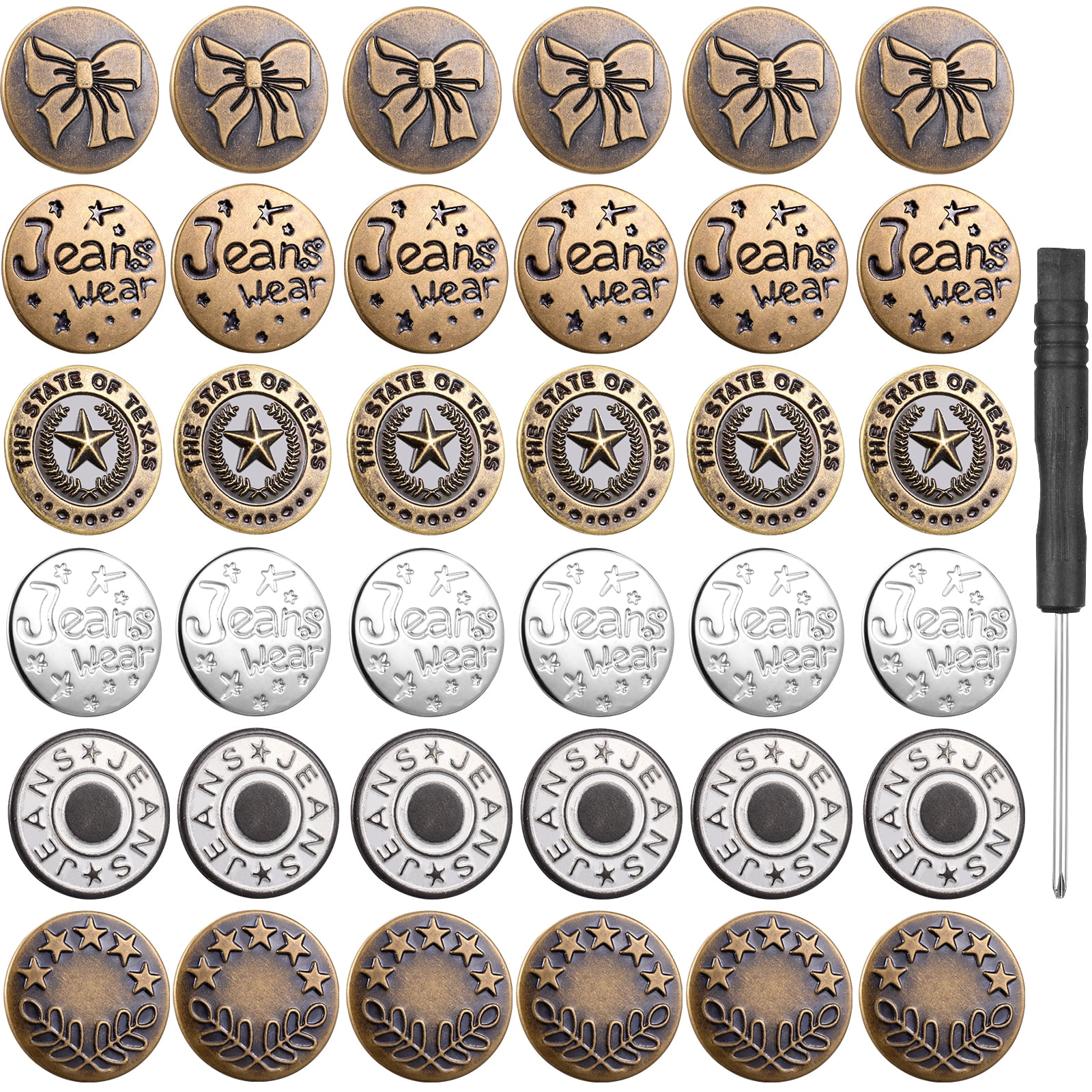 36 Pcs Jeans Buttons No-Sew Removable Copper Jeans Replacement Buttons ...