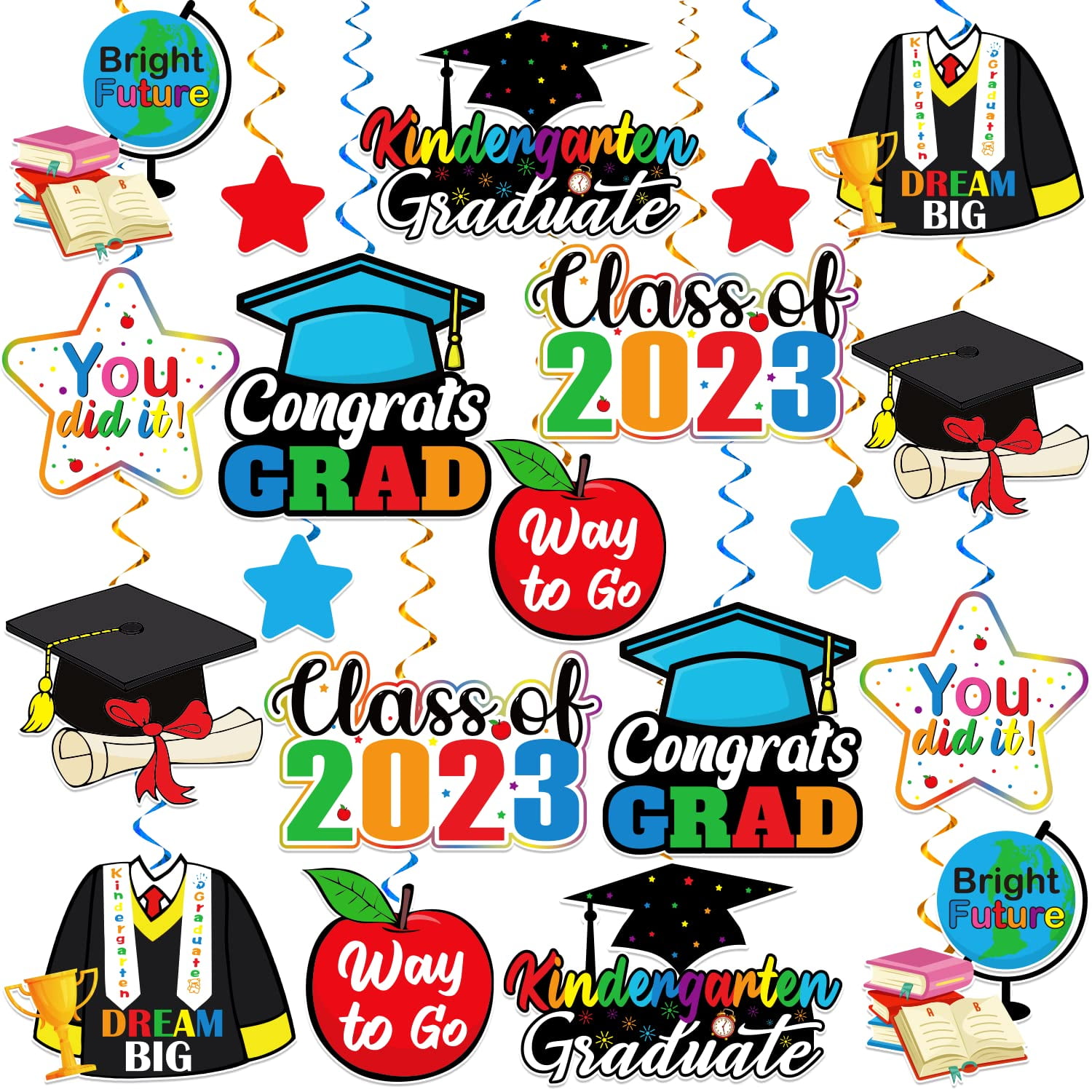 36 Pcs Kindergarten Graduation CM31 Decorations Hanging Swirls,NO-DIY Kindergarten Graduation ...