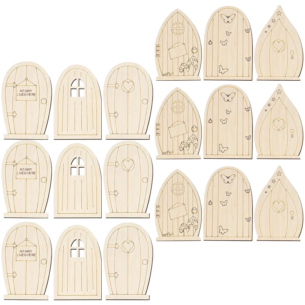 36pcs Unfinished Wood Gates Cutouts Blank Wood Pieces Mini Door Shaped ...