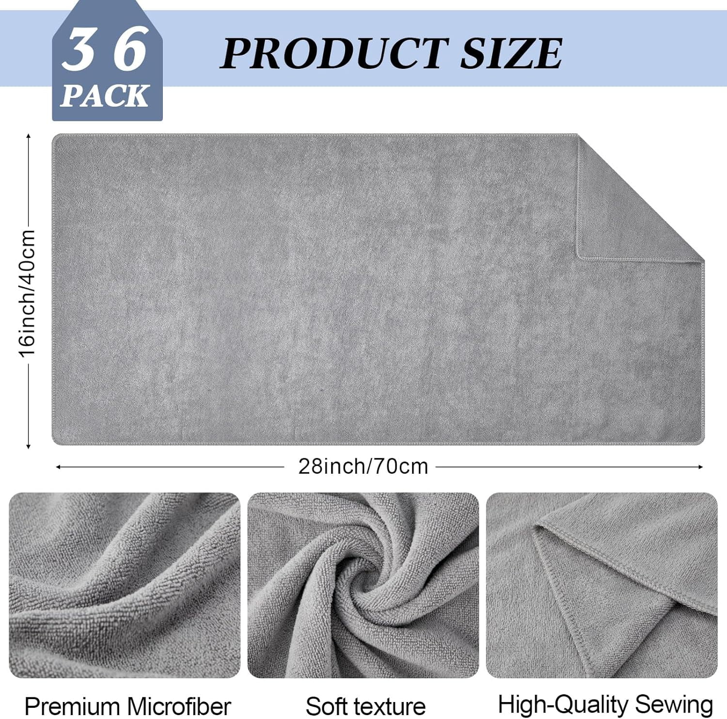 36 Pcs Microfiber Gym Towel 16 x 28 in Bleach Proof Towels Absorbent ...