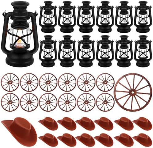 36 Pcs Mini Cowboy Hats Wagon Wheel Tiny Lanterns for Western Cowboy ...
