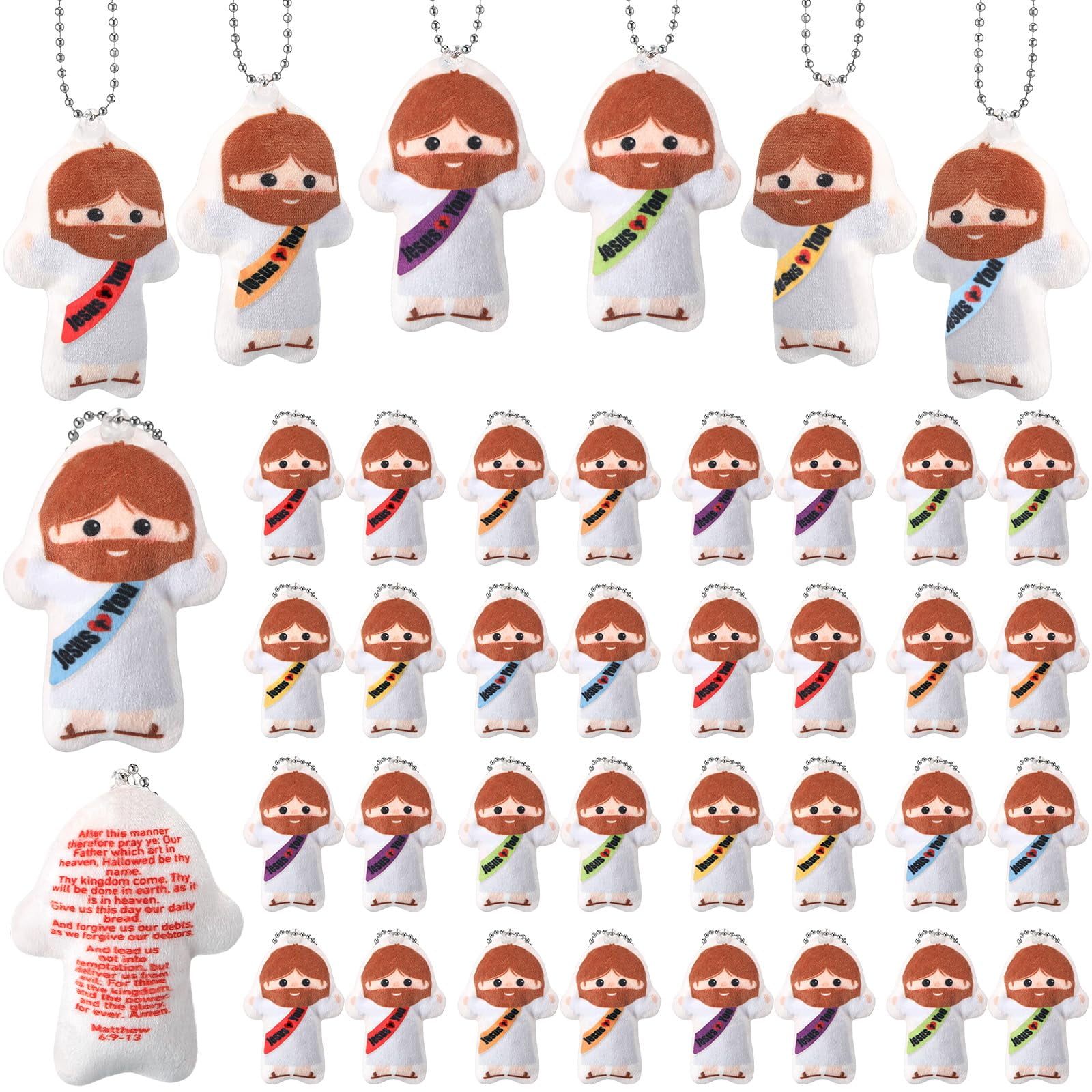 36 Pcs Mini Jesus Plush Keychains Little Figures With Our Father Prayer ...