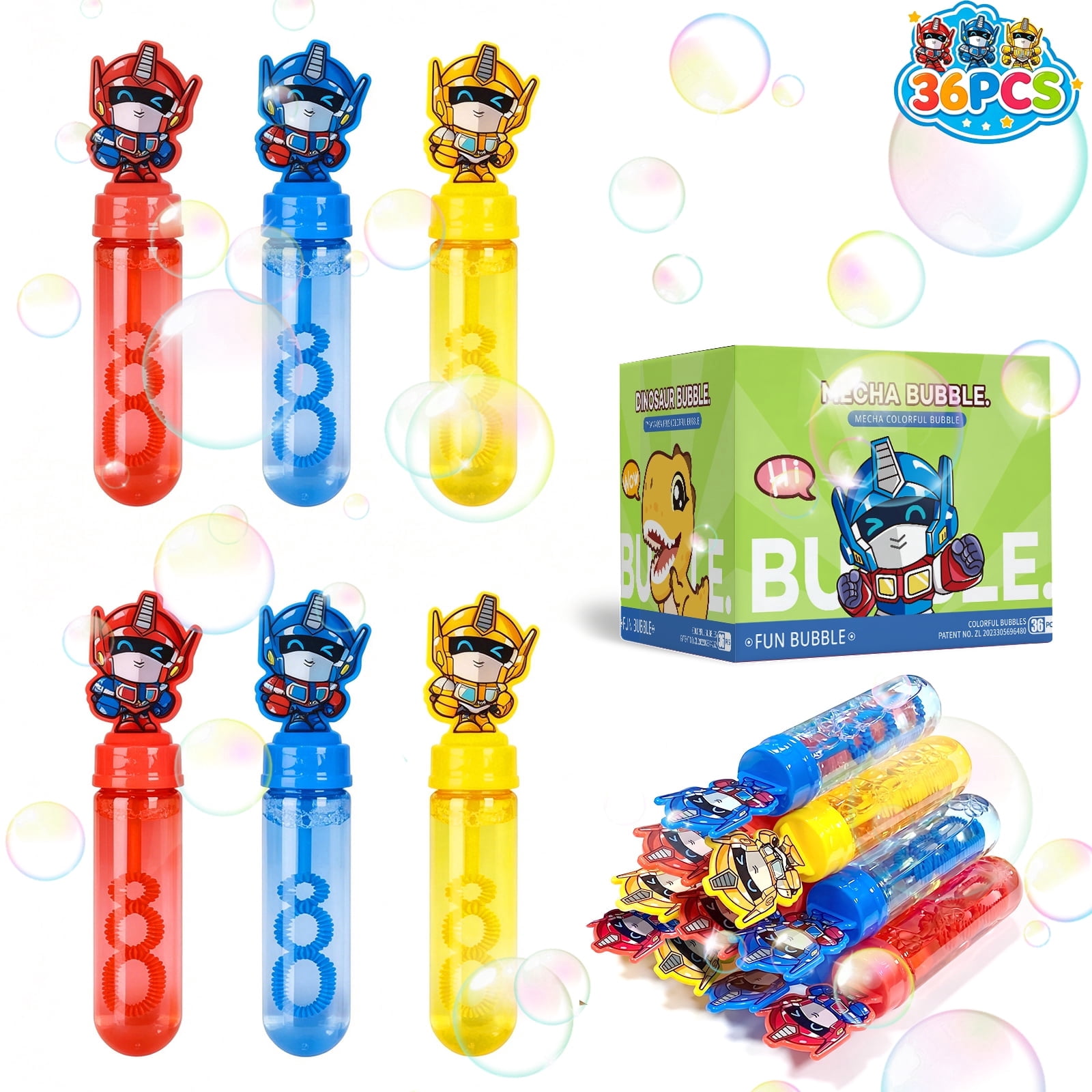 36 Pcs Mini Robot/Mech Bubble Wands with Solution, 3 Colors - Short ...