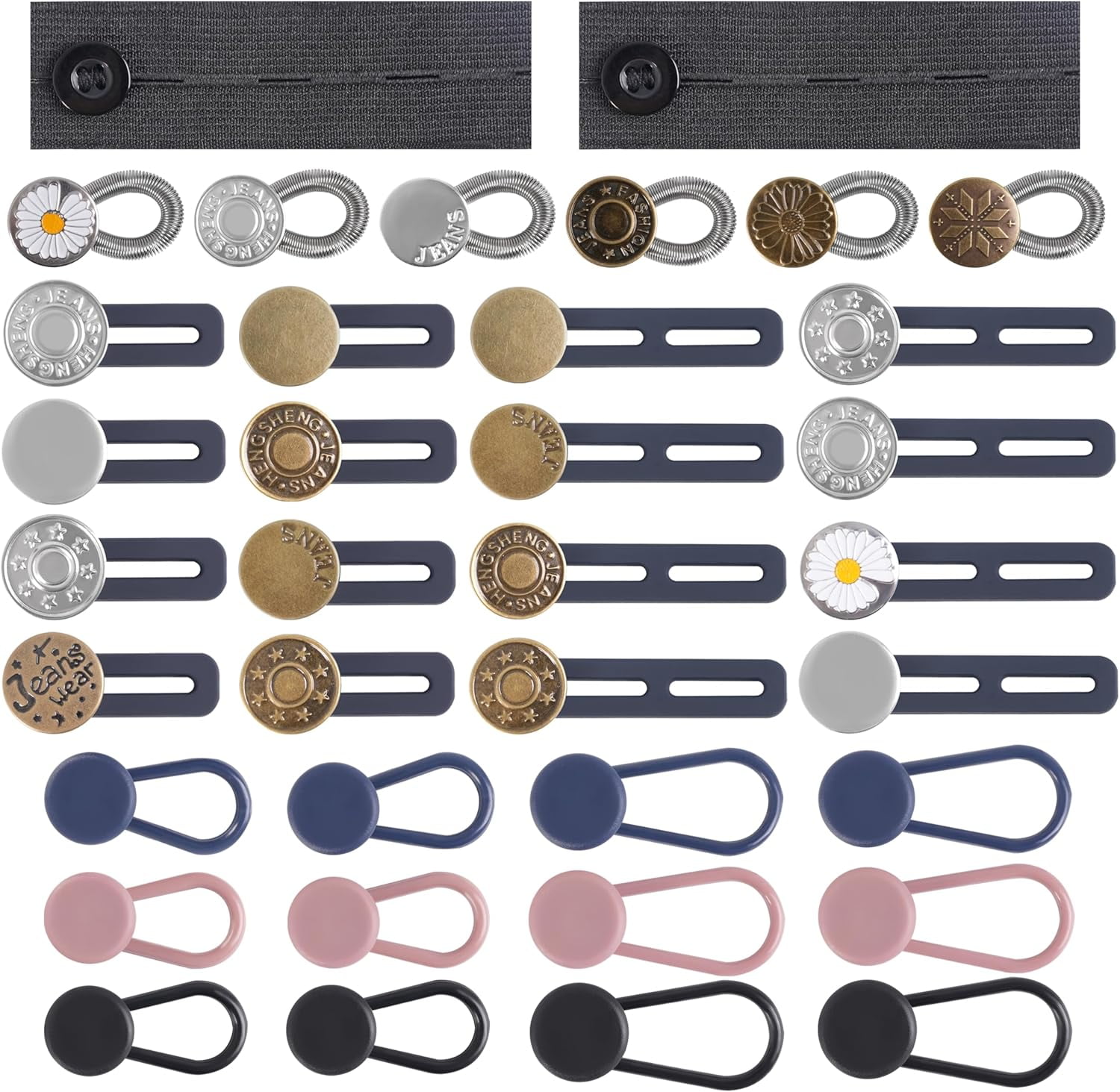 36 Pcs No-Sew Button Extenders for Jeans, Adjustable Pants Button ...