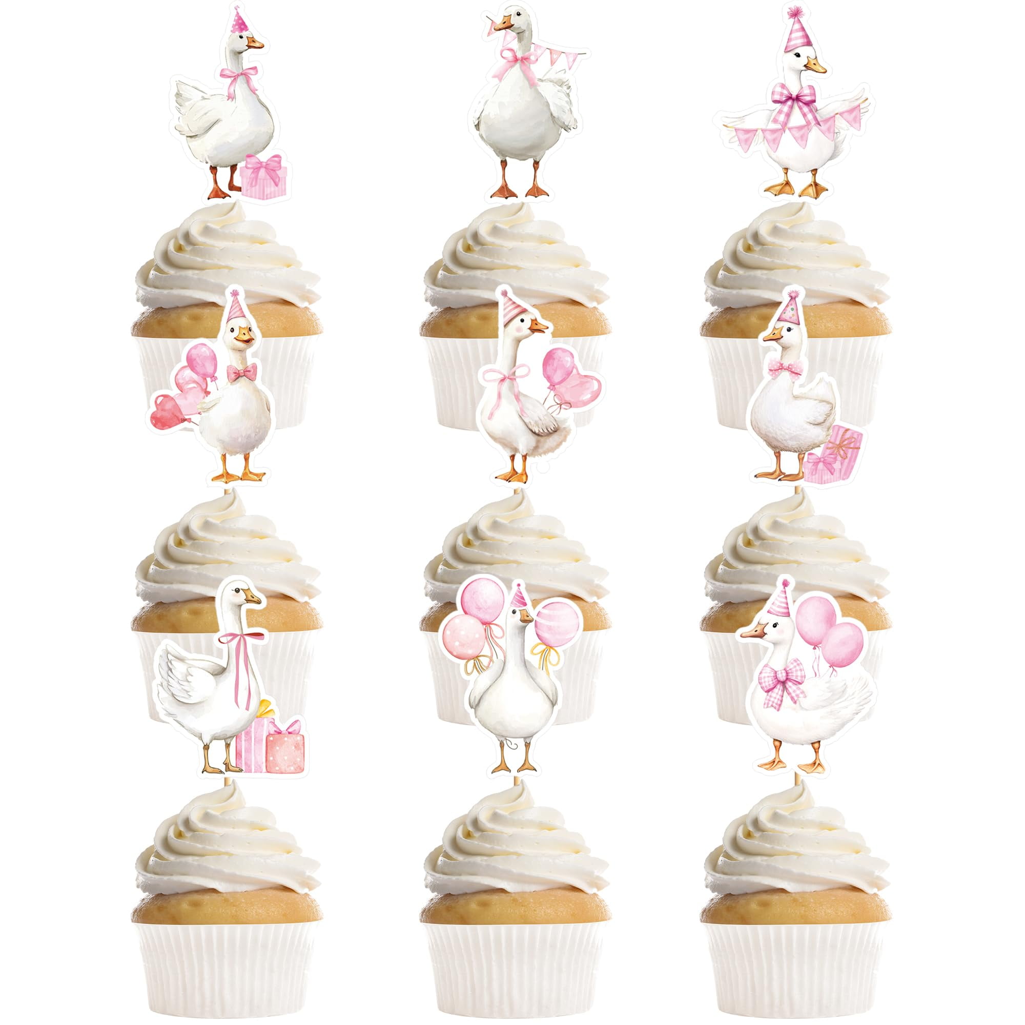 36 Pcs One TWE5 Funny Goose Birthday Decor for Girls, Cute Pink Goose ...