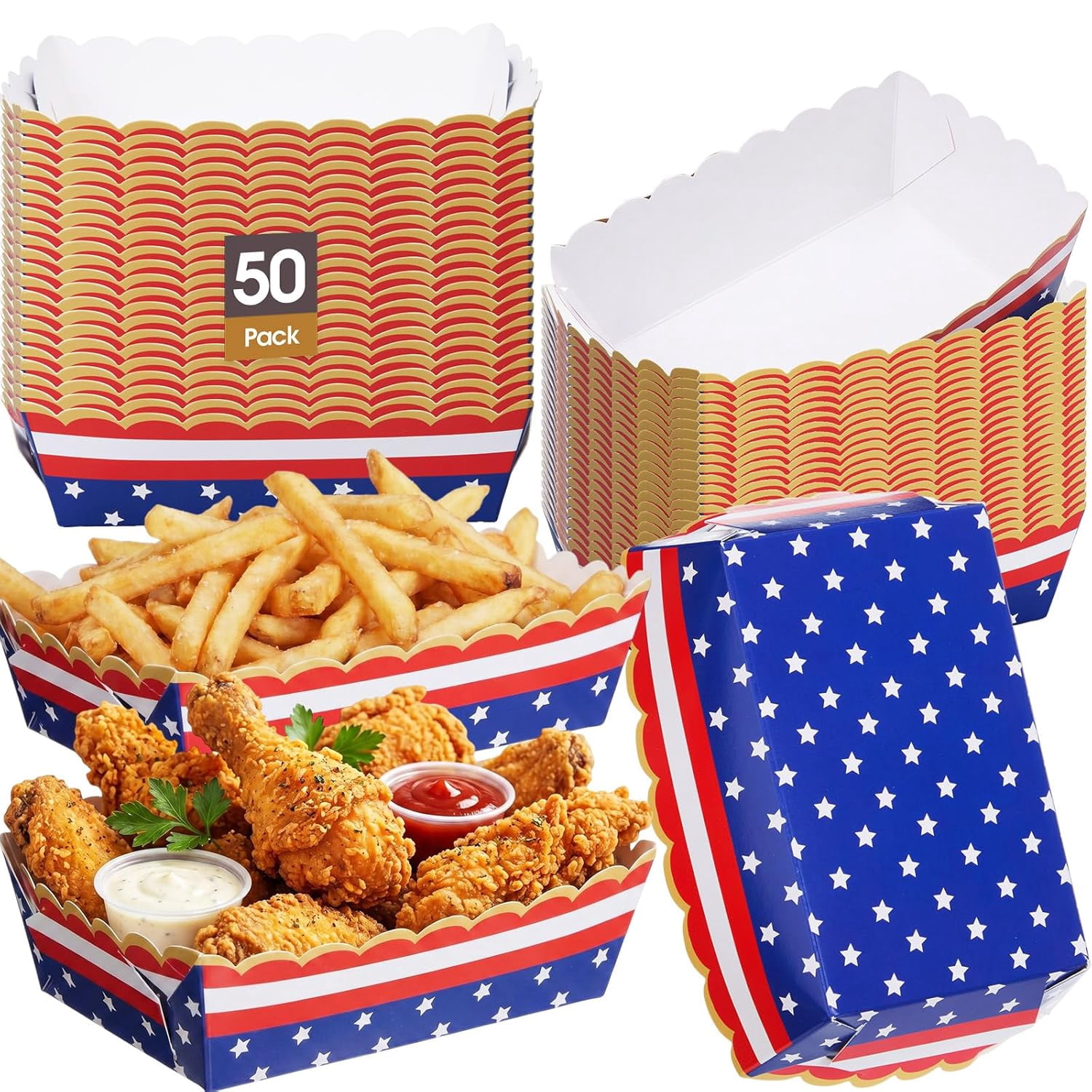 36 Pcs Patriotic Plates Paper Trays Memorial Day 4th of July Disposable ...
