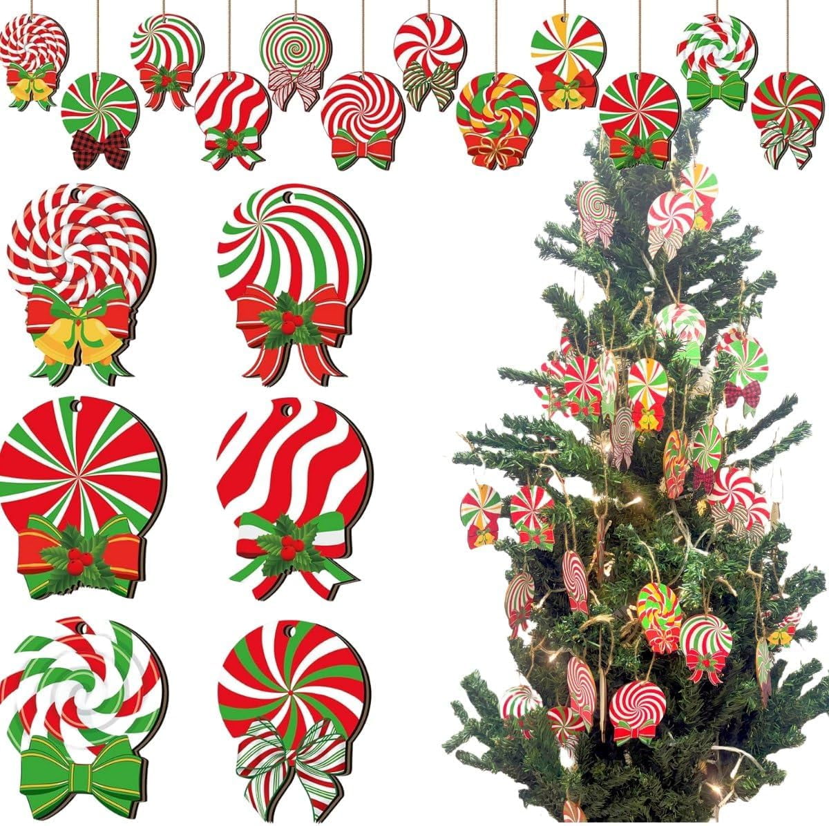 36 Pcs Peppermint Christmas Tree Ornaments Colorful Peppermint Wood ...
