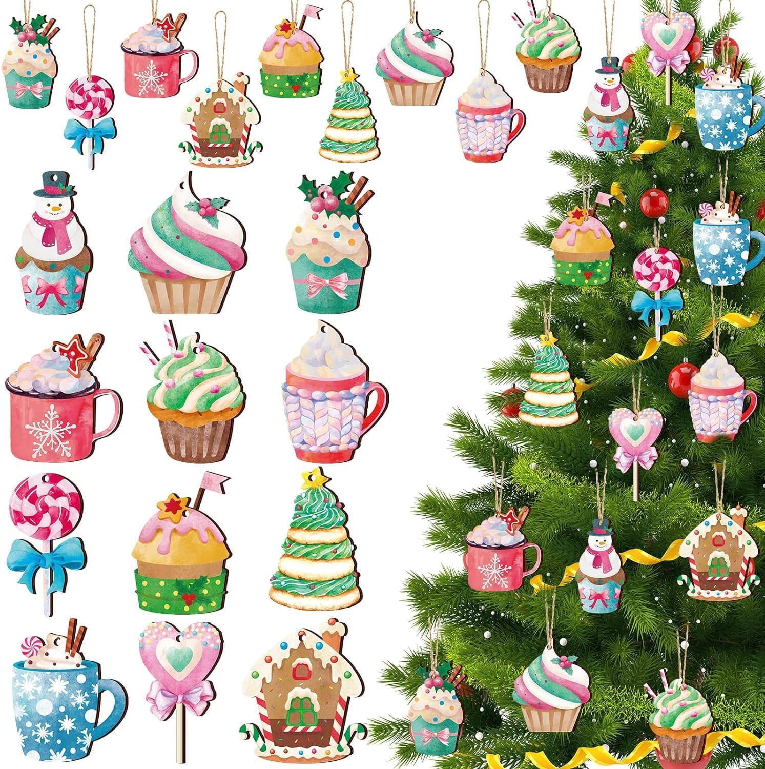 36 Pcs Peppermint Christmas Tree Ornaments Colorful Peppermint Wood ...