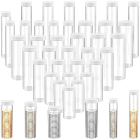 36 Pcs Plastic Coin Tubes, 6 Different Sizes Coin Holders, Clear ...