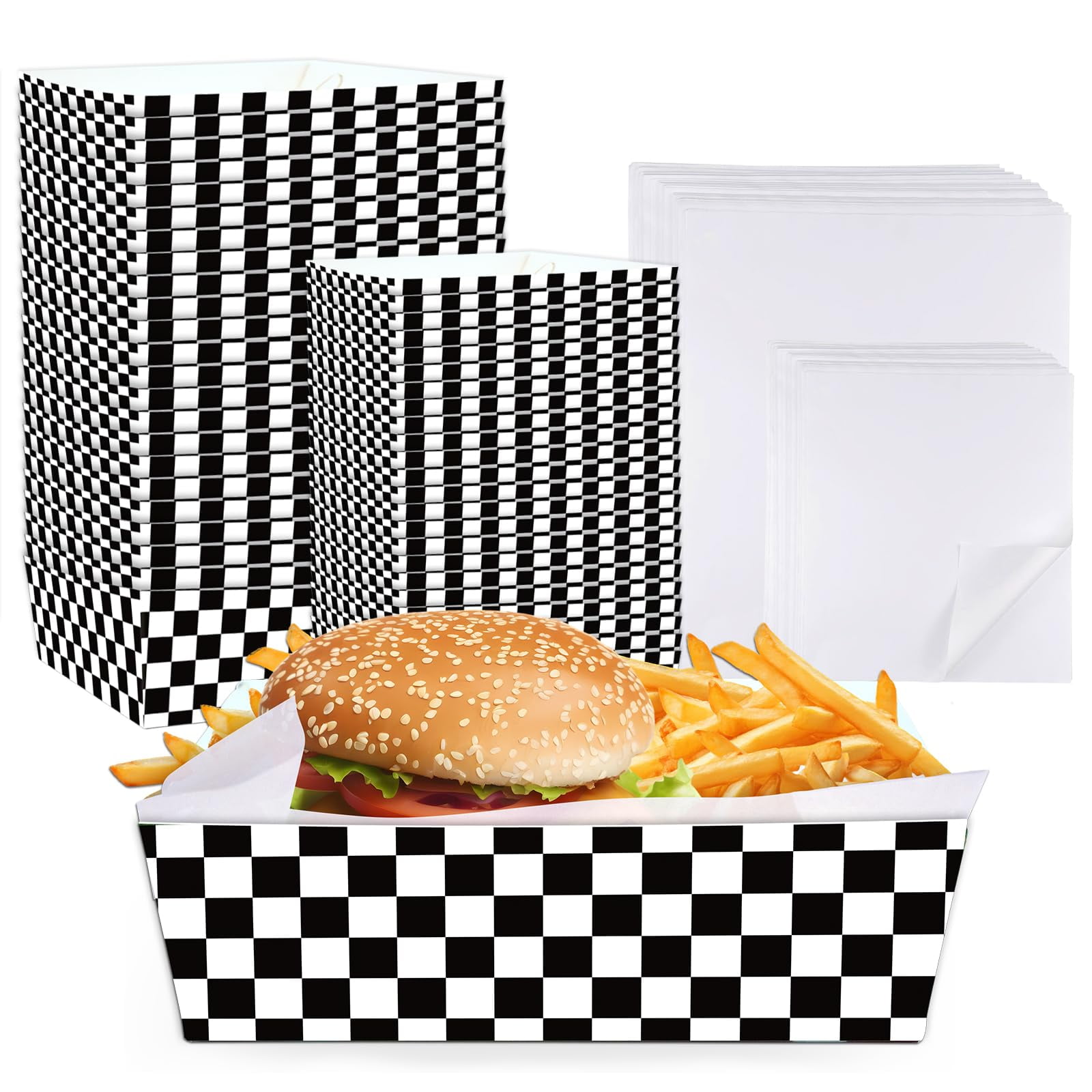 36 Pcs Race Car Food Tray Checkered Tray with Deli Liner Disposable ...