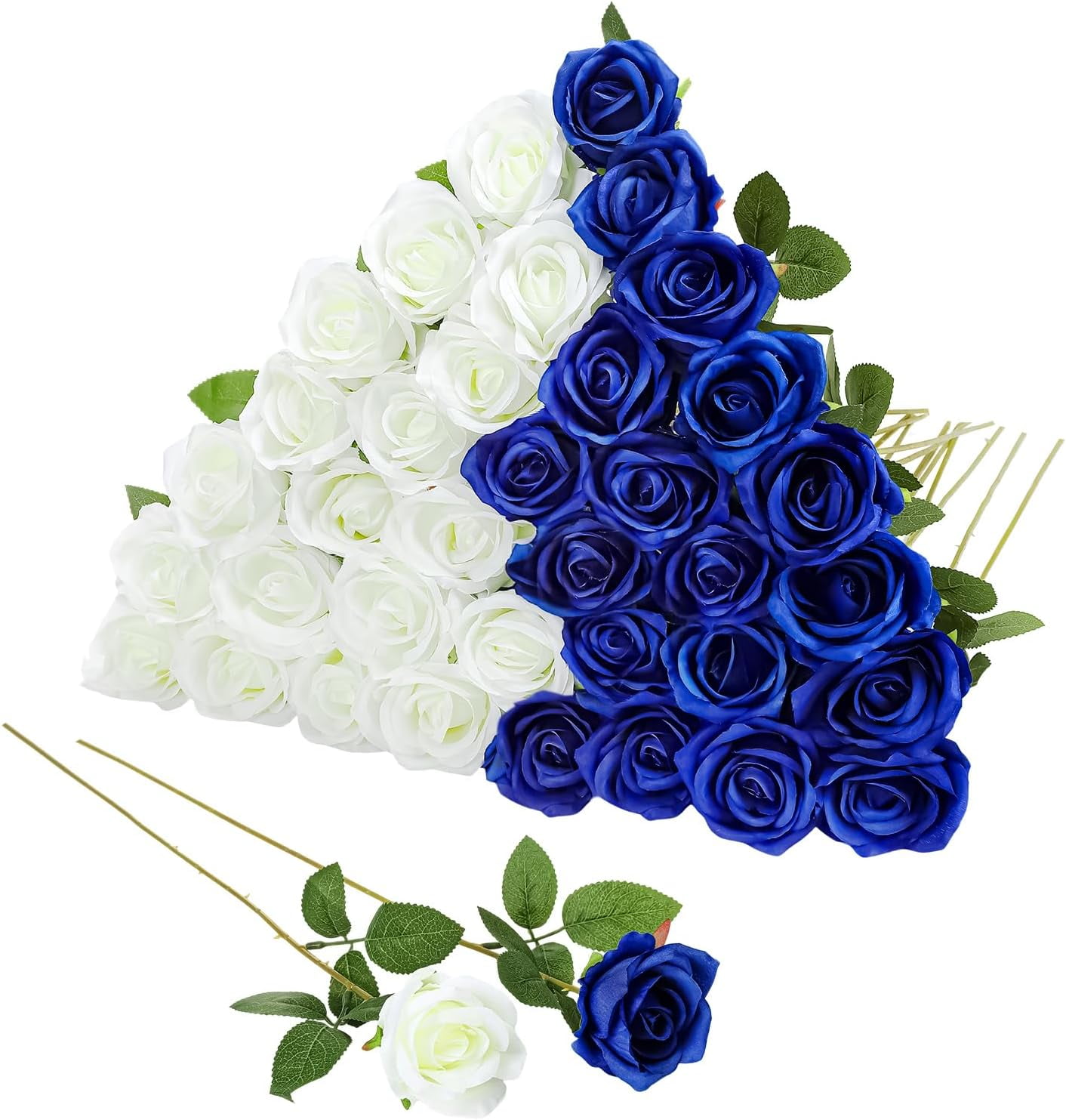 36 Pcs Silk Blue White Rose Bouquet Bridal Artificial Flowers Fake Rose ...