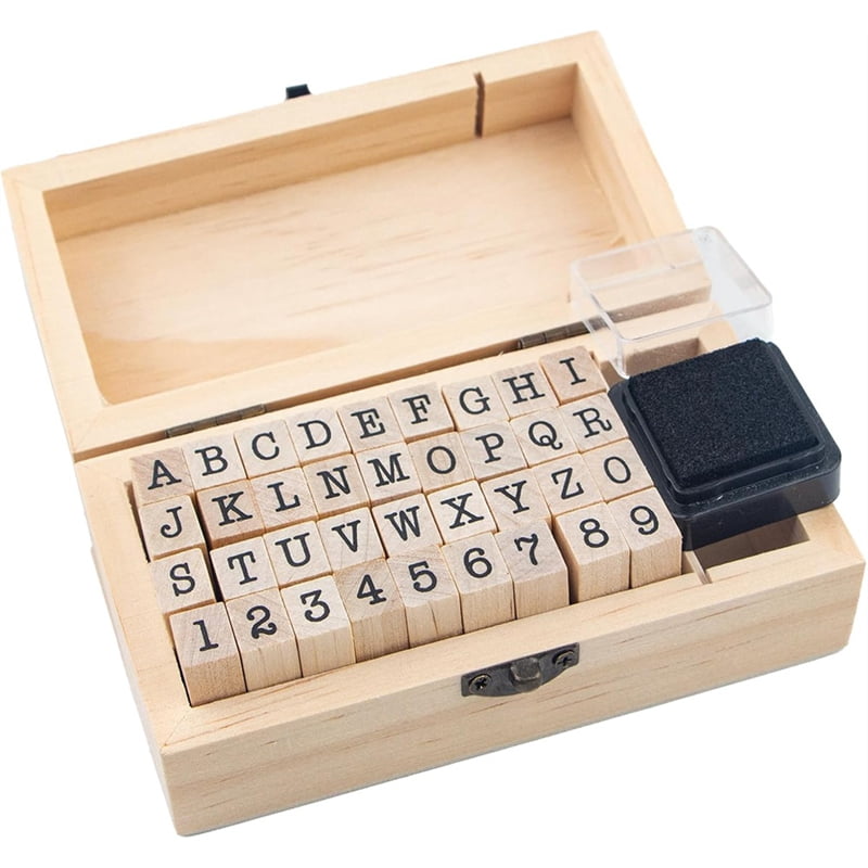 36 Pcs Small Wooden Rubber Stamps, Wooden Box Multipurpose Number ...