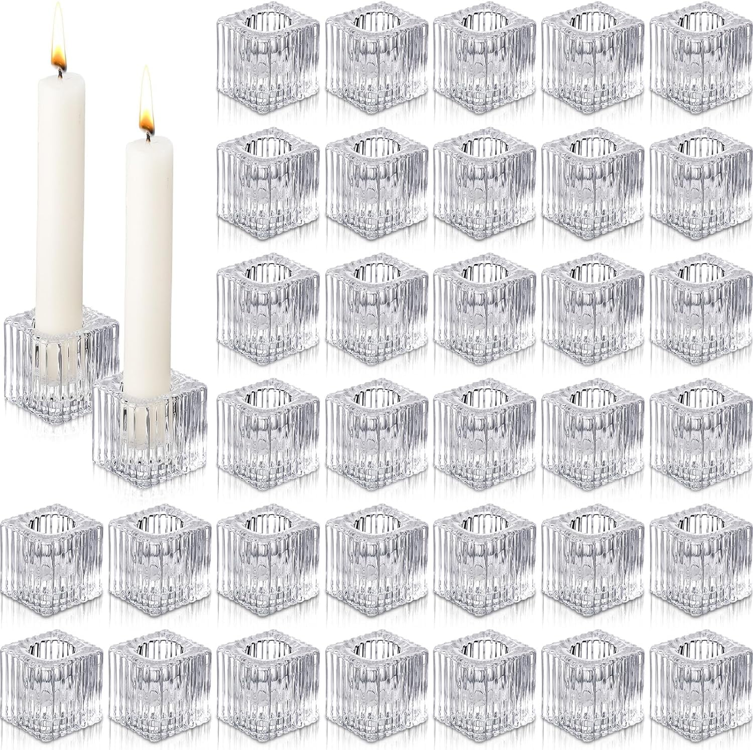 36 Pcs Square Glass Taper Candle Holders Bulk 1.5 Inch Small Glass ...