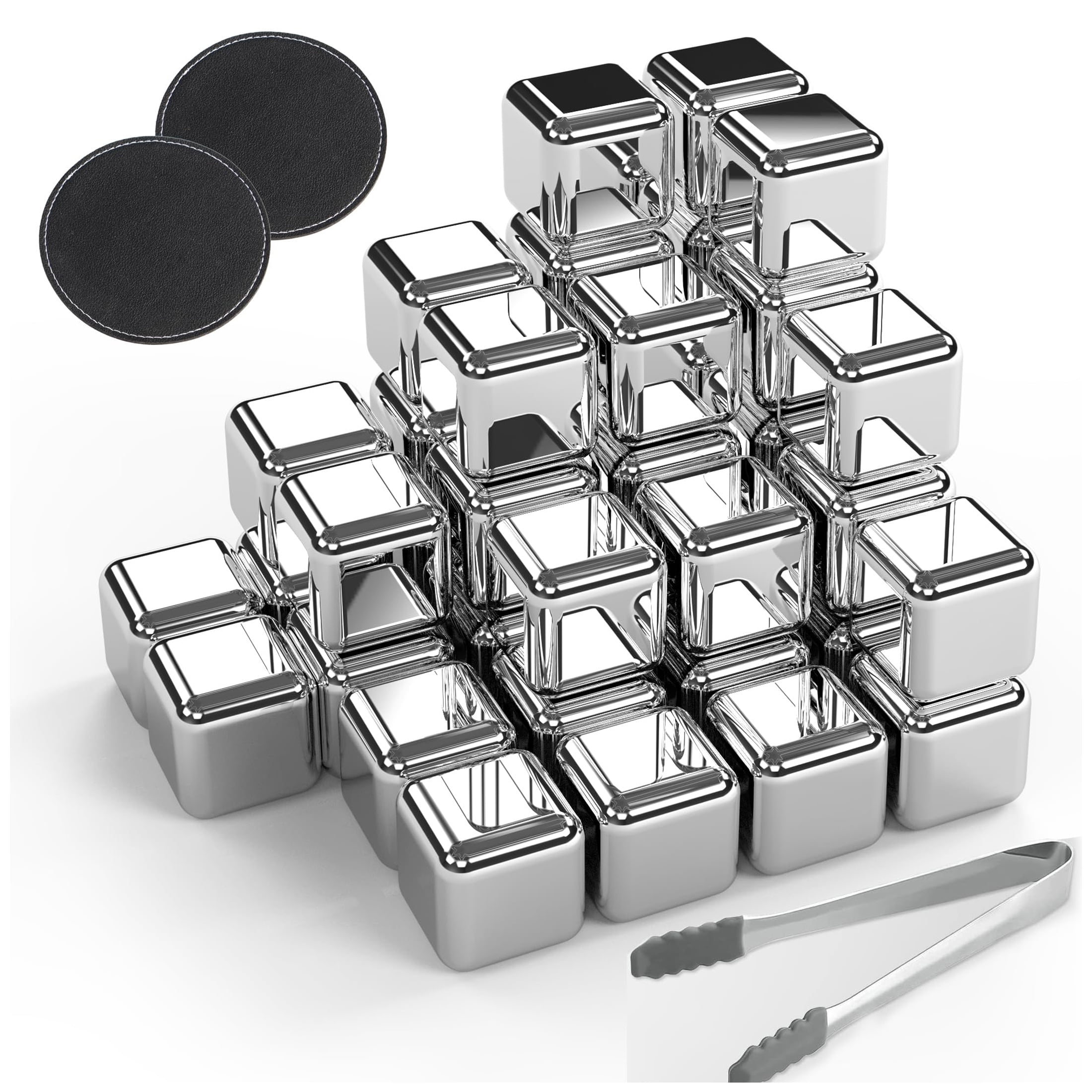36 Pcs Stainless Steel Metal Ice Cubes Reusable - Whiskey Stones Ice ...