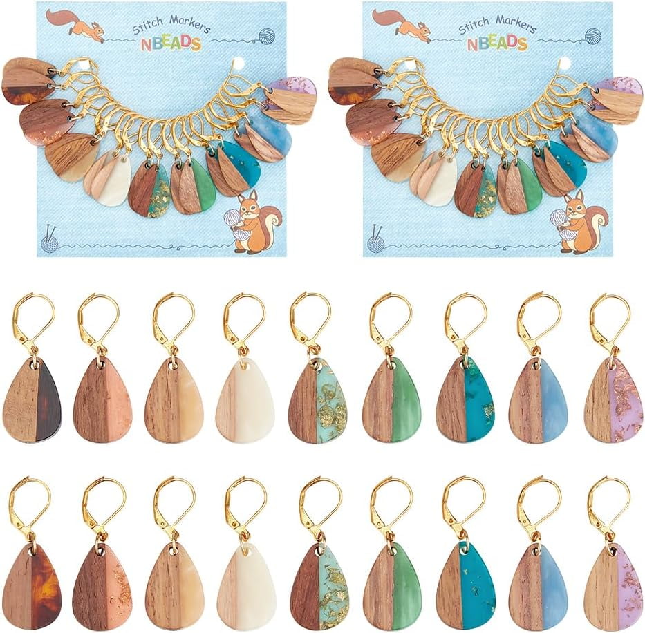 36 Pcs Teardrop Resin/Wood Stitch Markers Alloy Crochet Stitch Marker ...