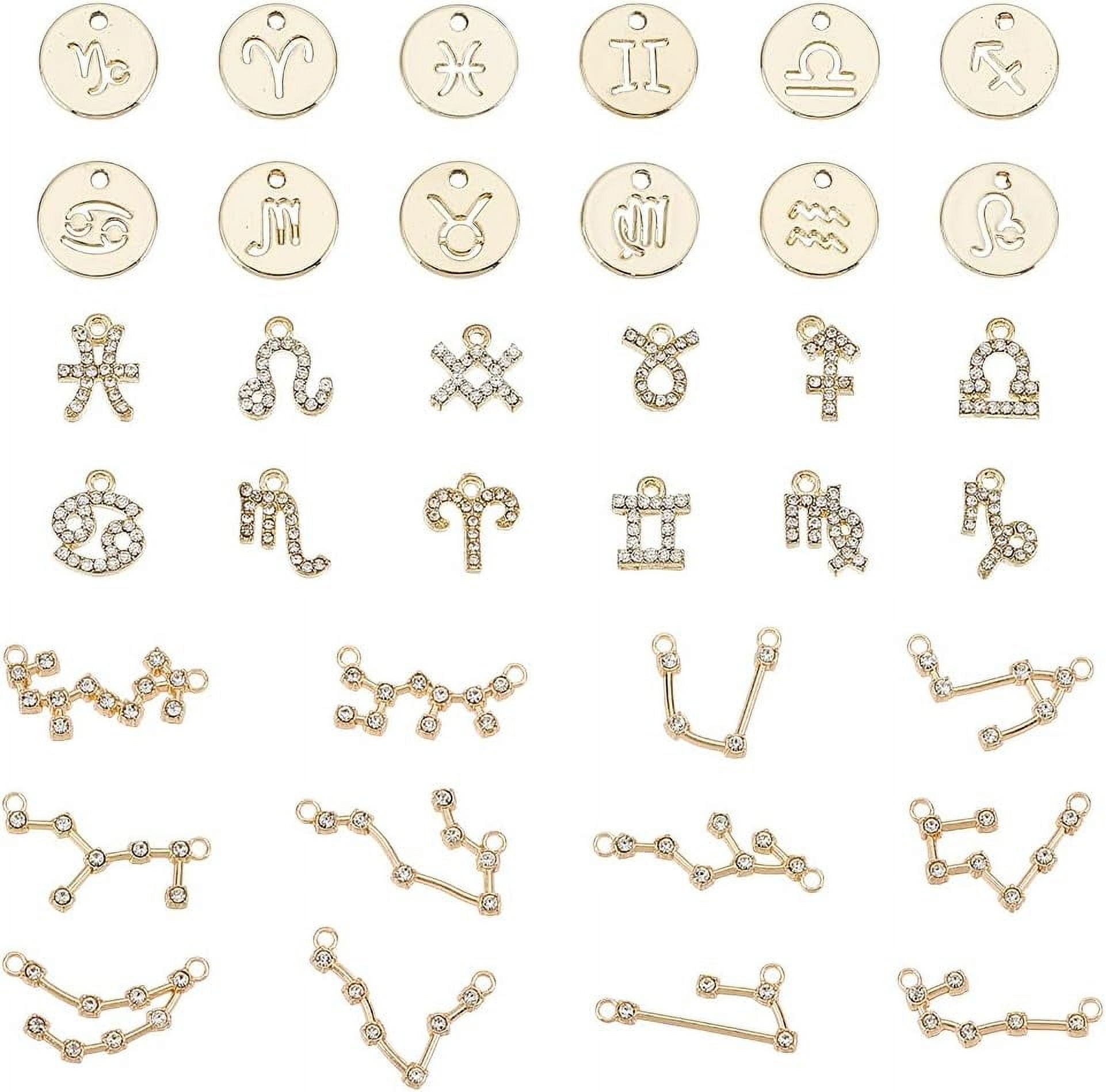 36 Pcs Twelve Constellation Rhinestone Connector Charms 3 Styles Gold ...