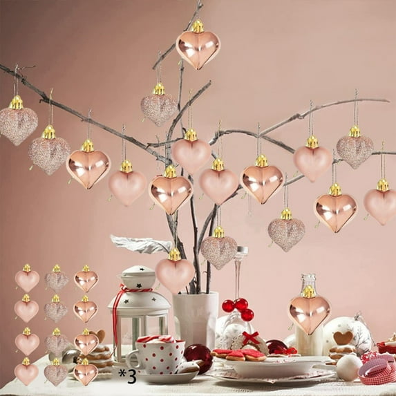 36 Pcs Valentine's Day Heart-shaped Decorative, Mini Hanging Xmas Tree ...