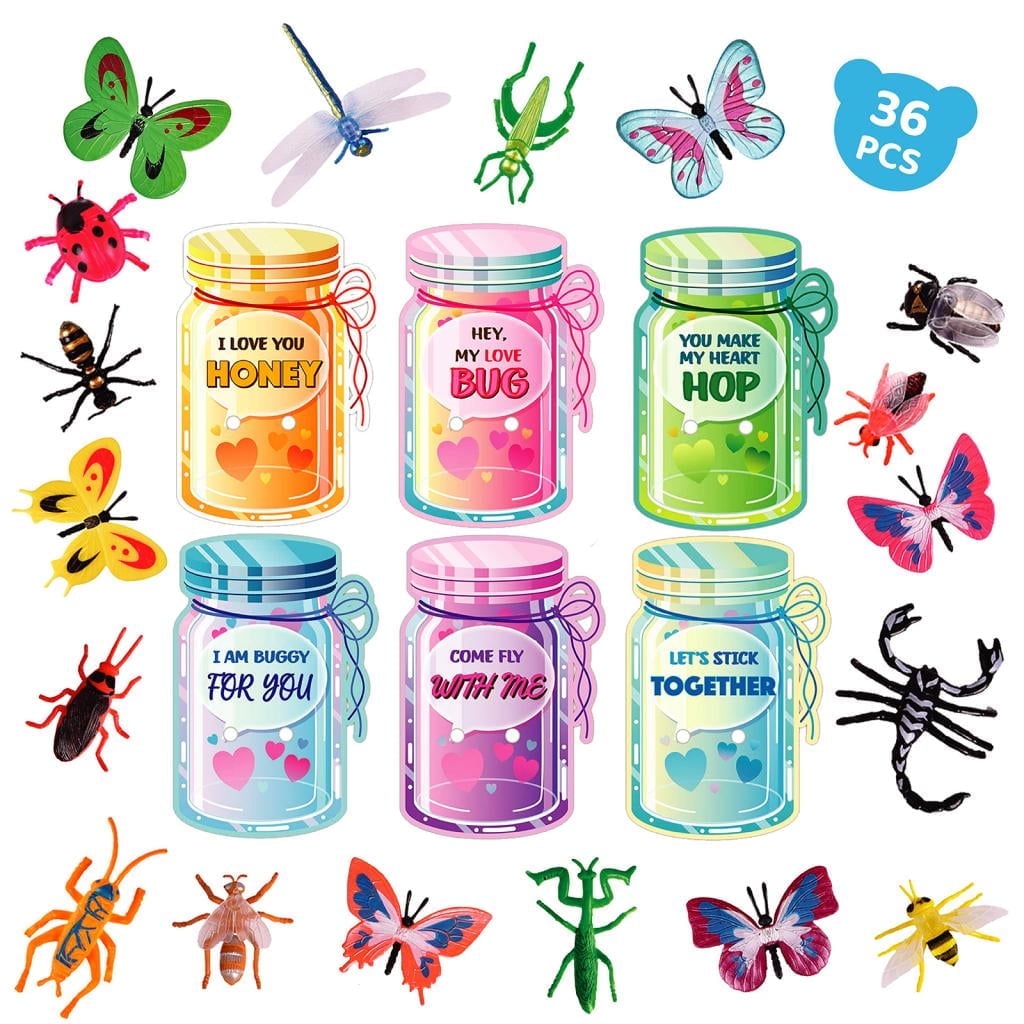 Fun Little Toys 36 Pcs Kids Valentine's Day Gifts, Insect Figures with ...