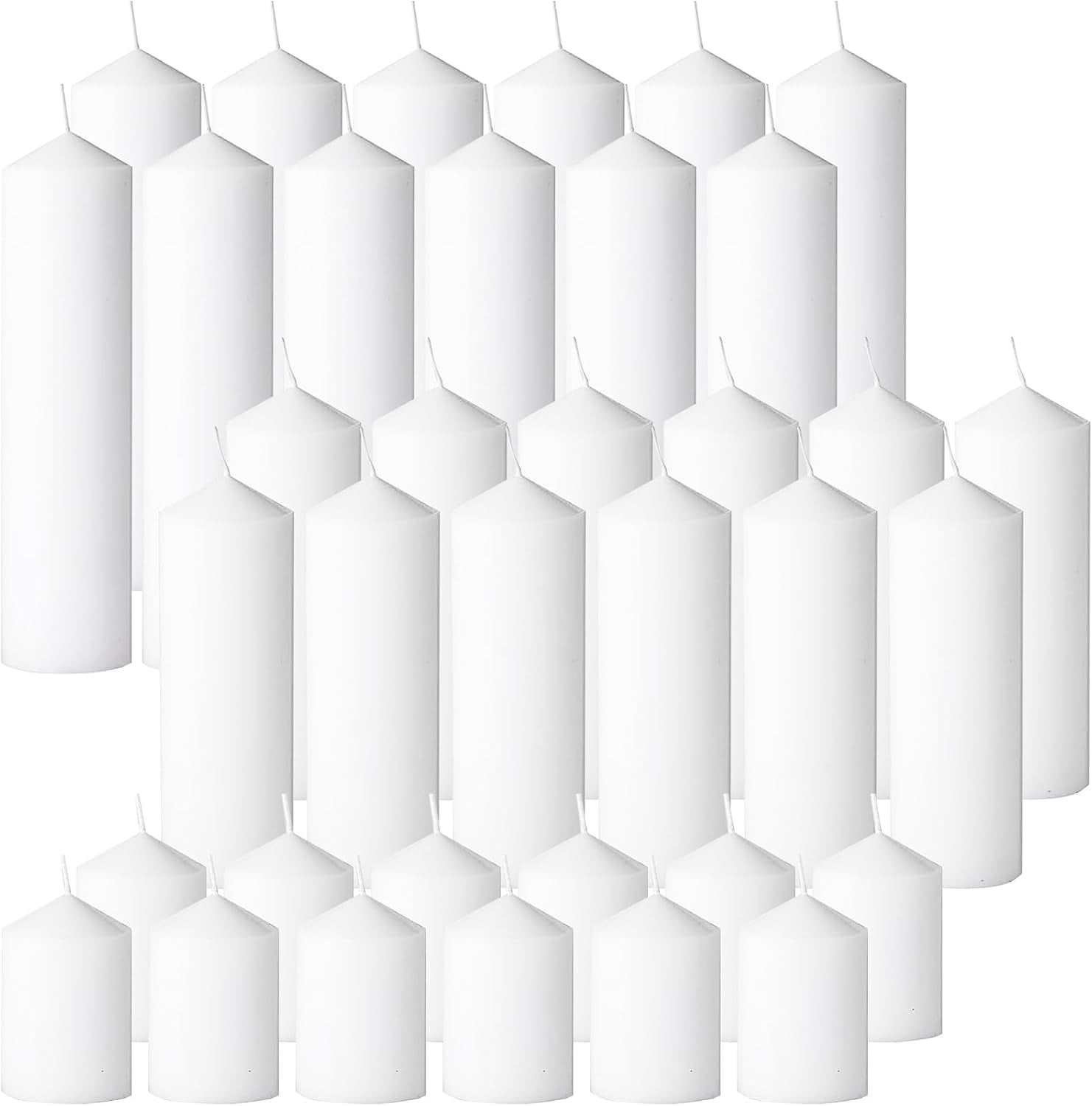 36 Pcs White Pillar Candles Bulk Set，Hurricane Candles，3 Different ...