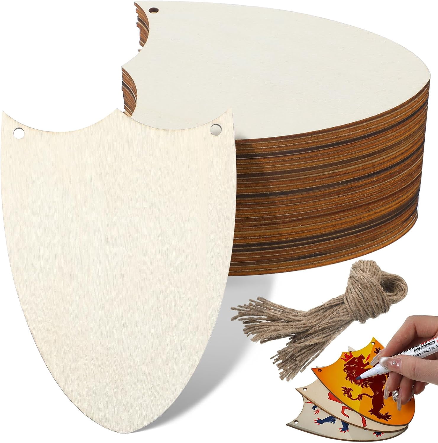 36 Pcs Wood Shield Bulk Decorate Shield Cutout Crafts Set Unfinished ...