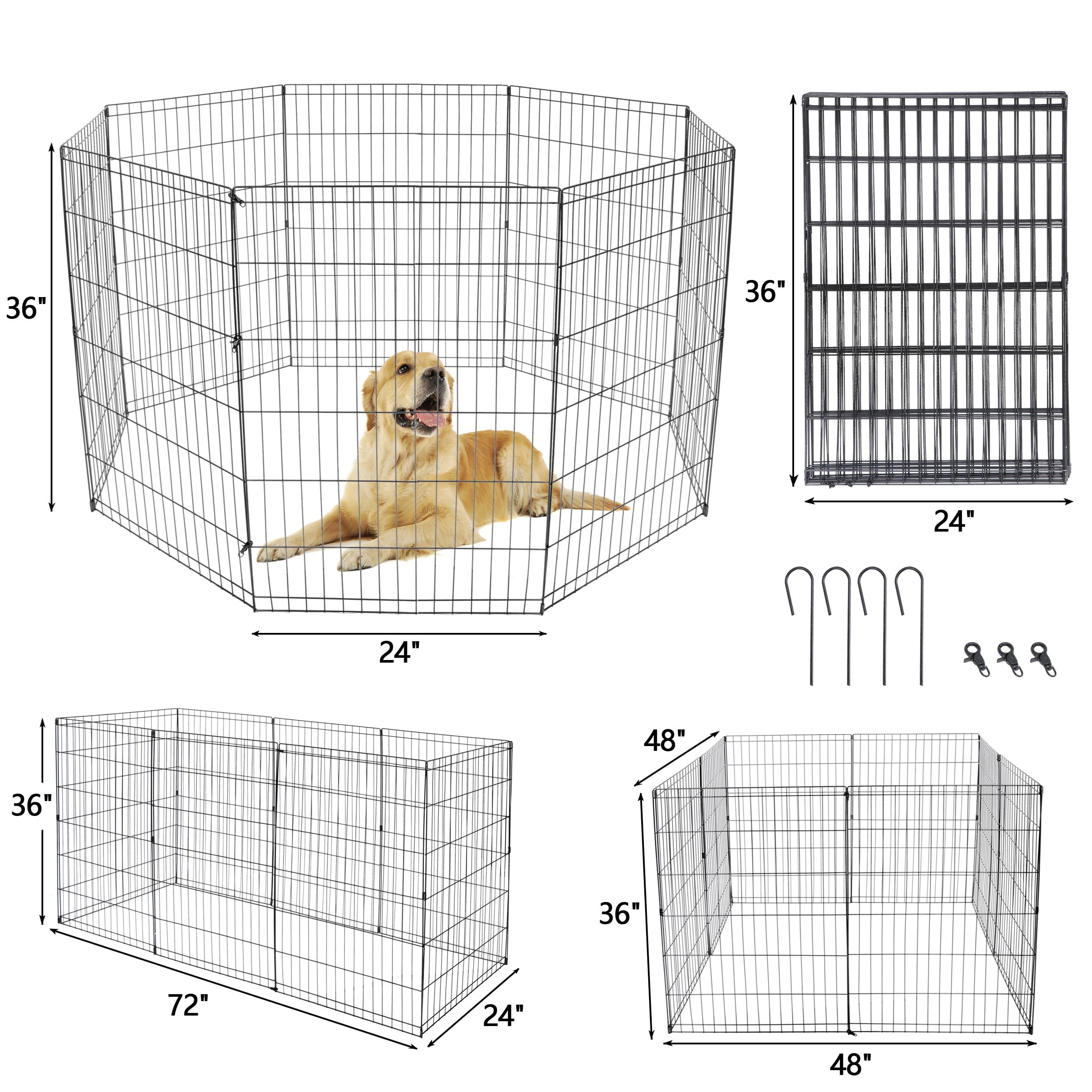 "36"" Indoor & Outdoor Dog Pen, 8 Panel Folding Metal Exercise Puppy ...