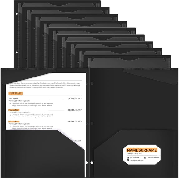 36-Piece Black Plastic 2-Pocket Folder Set with Clear Front Pocket and ...