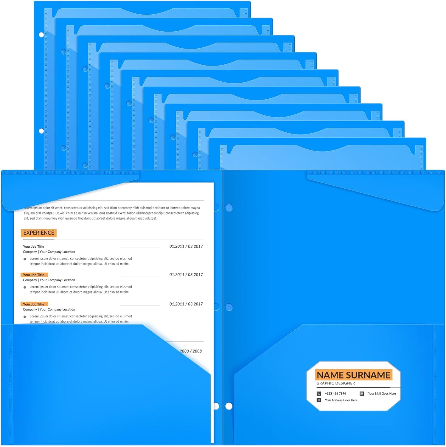 36-Piece Blue Plastic Folder Set with 2 Pockets, Clear Front Pocket ...