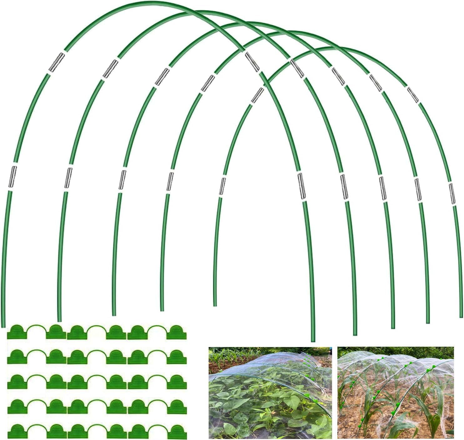 36-Piece Fiberglass Garden Hoops Set 8 ft Detachable Tunnel Frame for ...