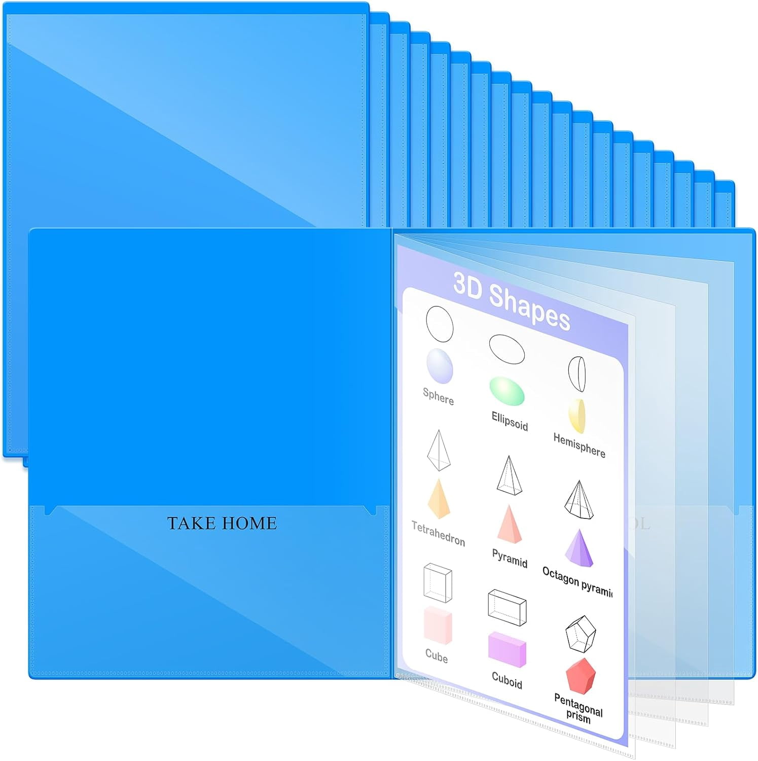 36-Piece Heavy-Duty 2-Pocket Blue Folder Set with 4 Clear Inner Pockets ...