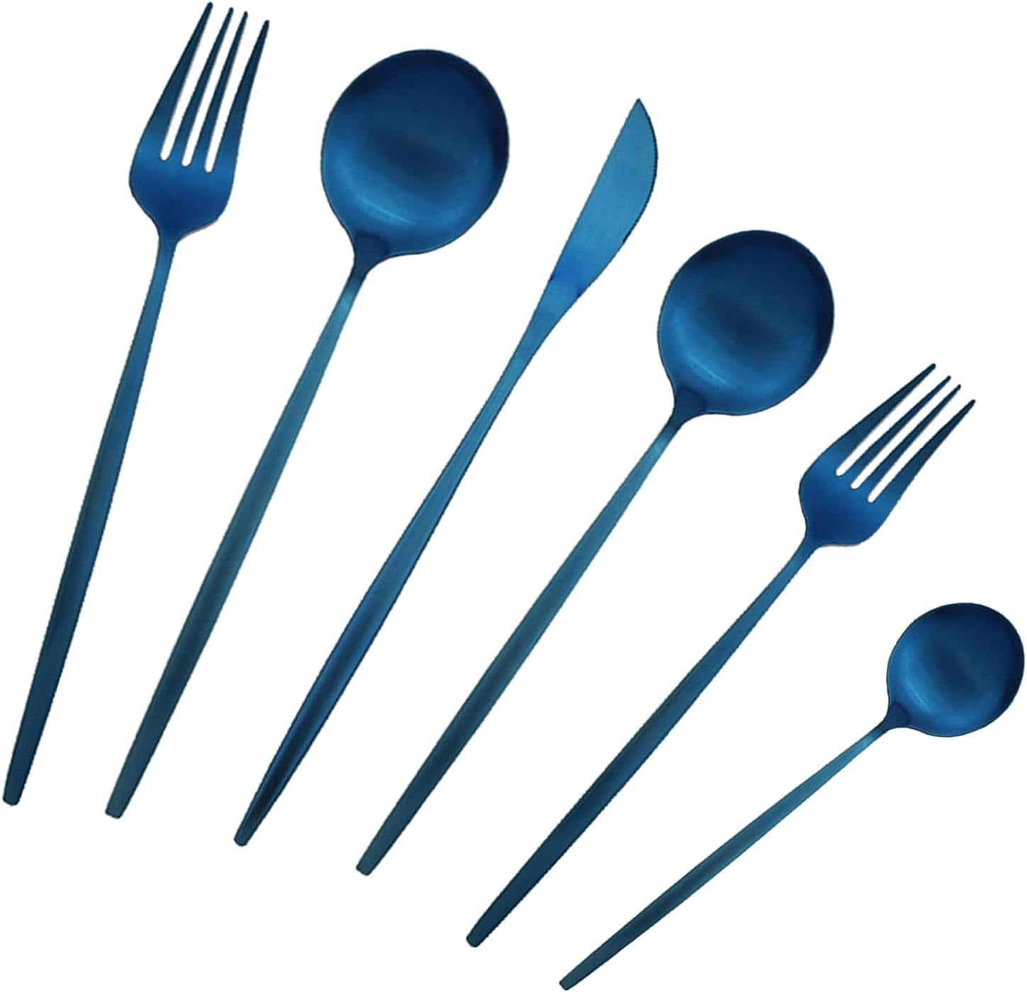 36-Piece Matte Blue Silverware Set, Satin Finish Stainless Steel ...