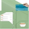 36-Piece Sage Green Plastic Folder Set with Clear Front Pocket, 3-Prong ...