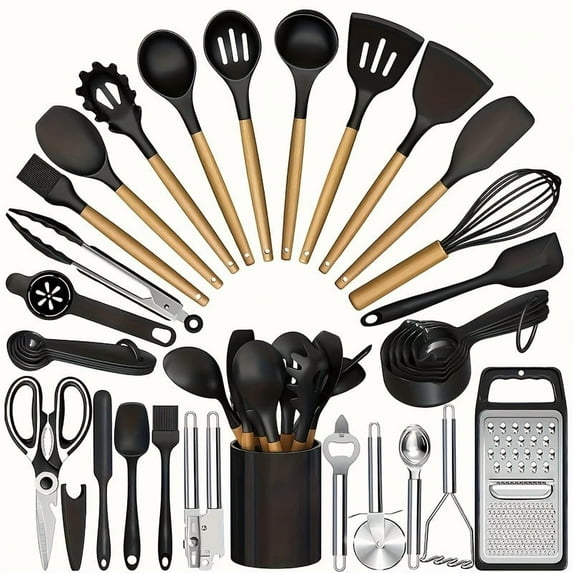 36-Piece Silicone Cooking Utensils Set with Rack - Heat Resistant ...