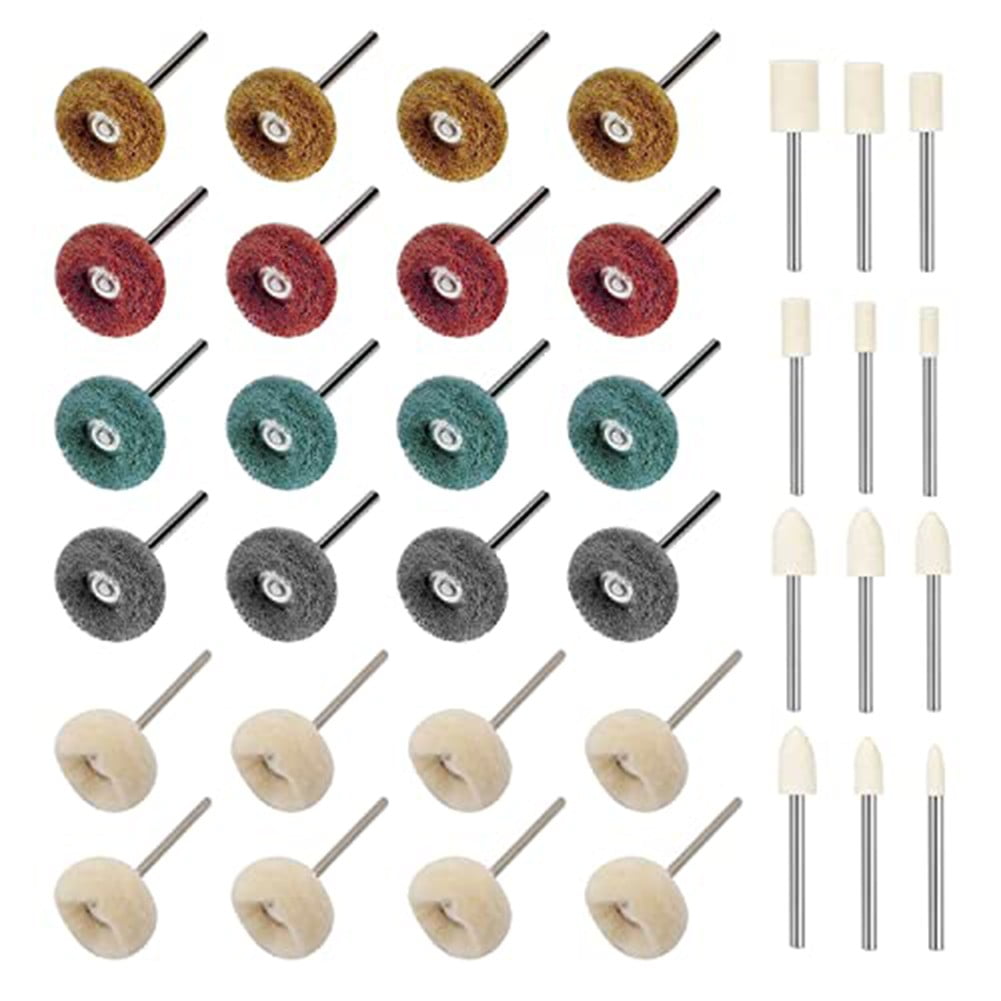 36-Piece Wool Felt Scouring Pad Buffing Wheels Set with 3mm Shaft for ...