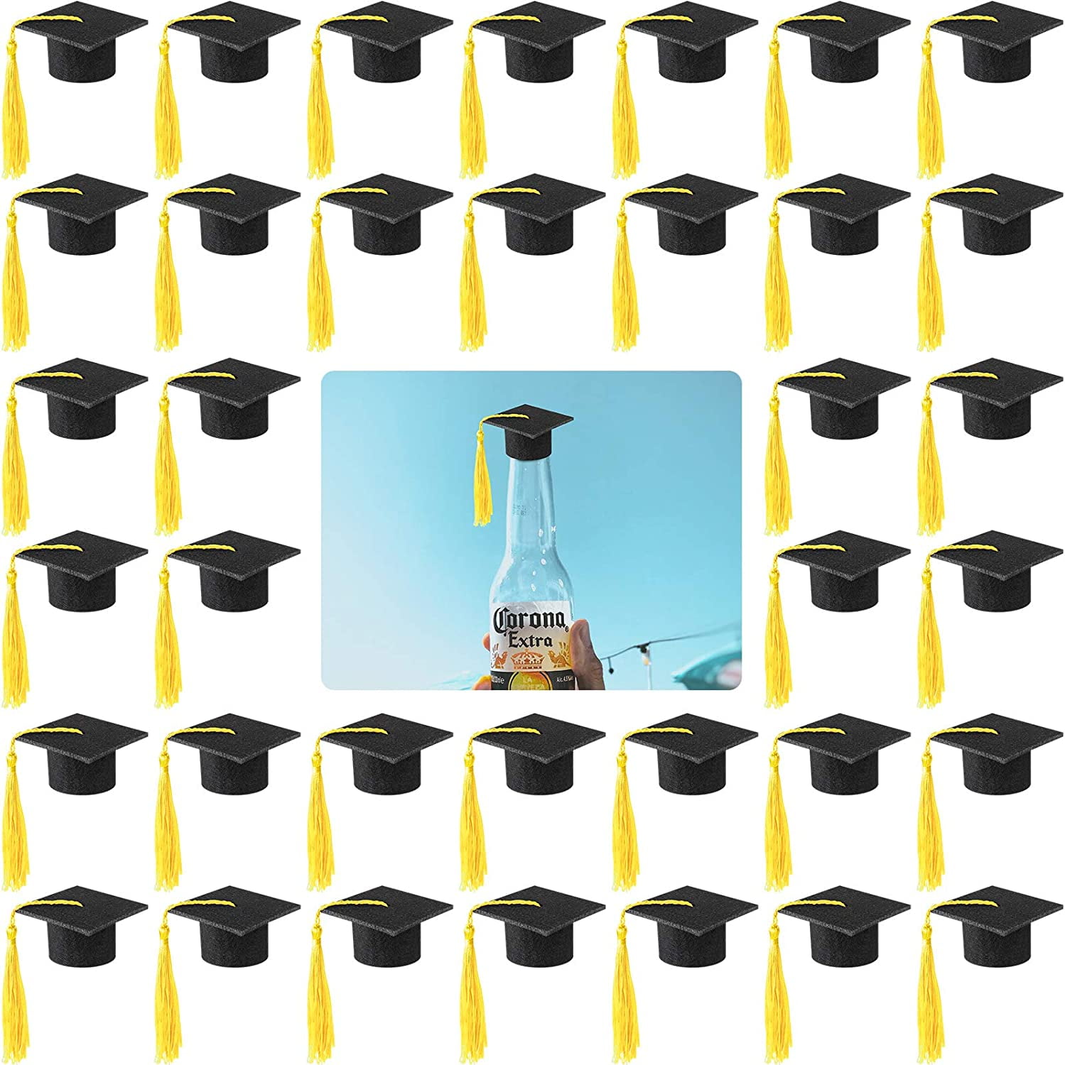 36 Pieces 2024 Mini Graduation Caps with Tassels Graduation Wine Bottle ...