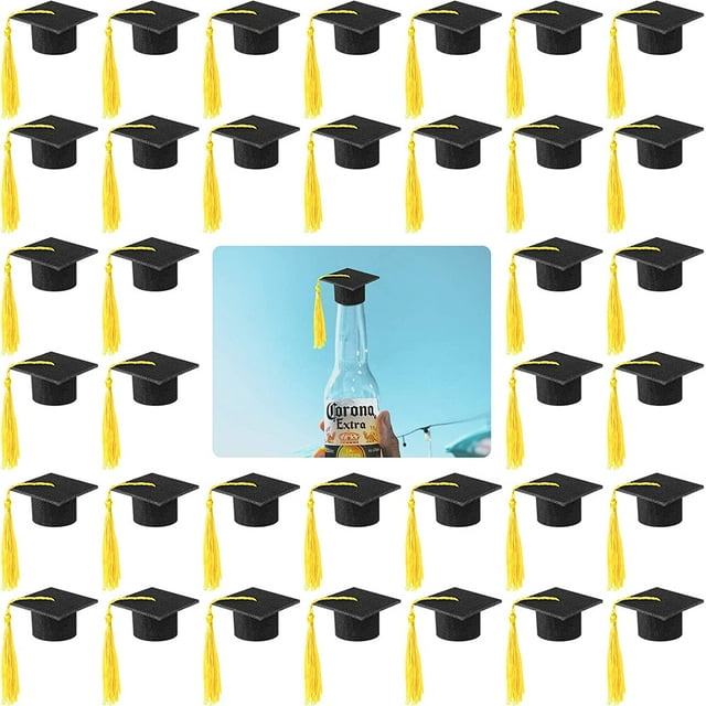 36 Pieces 2024 Mini Graduation Caps with Tassels Graduation Wine Bottle ...