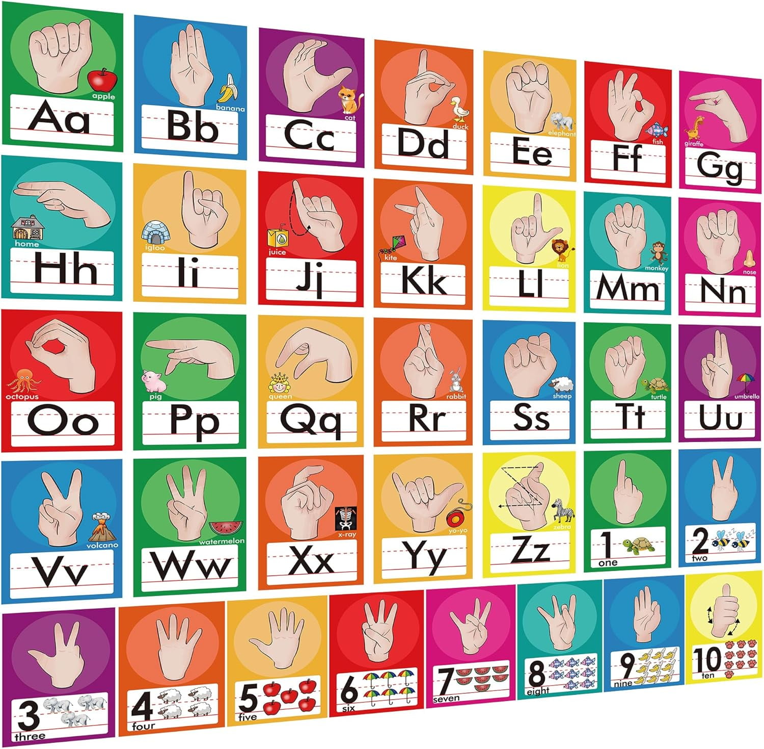 36 Pieces ASL Alphabet Line Bulletin Board Set ABC Number Sign Language ...