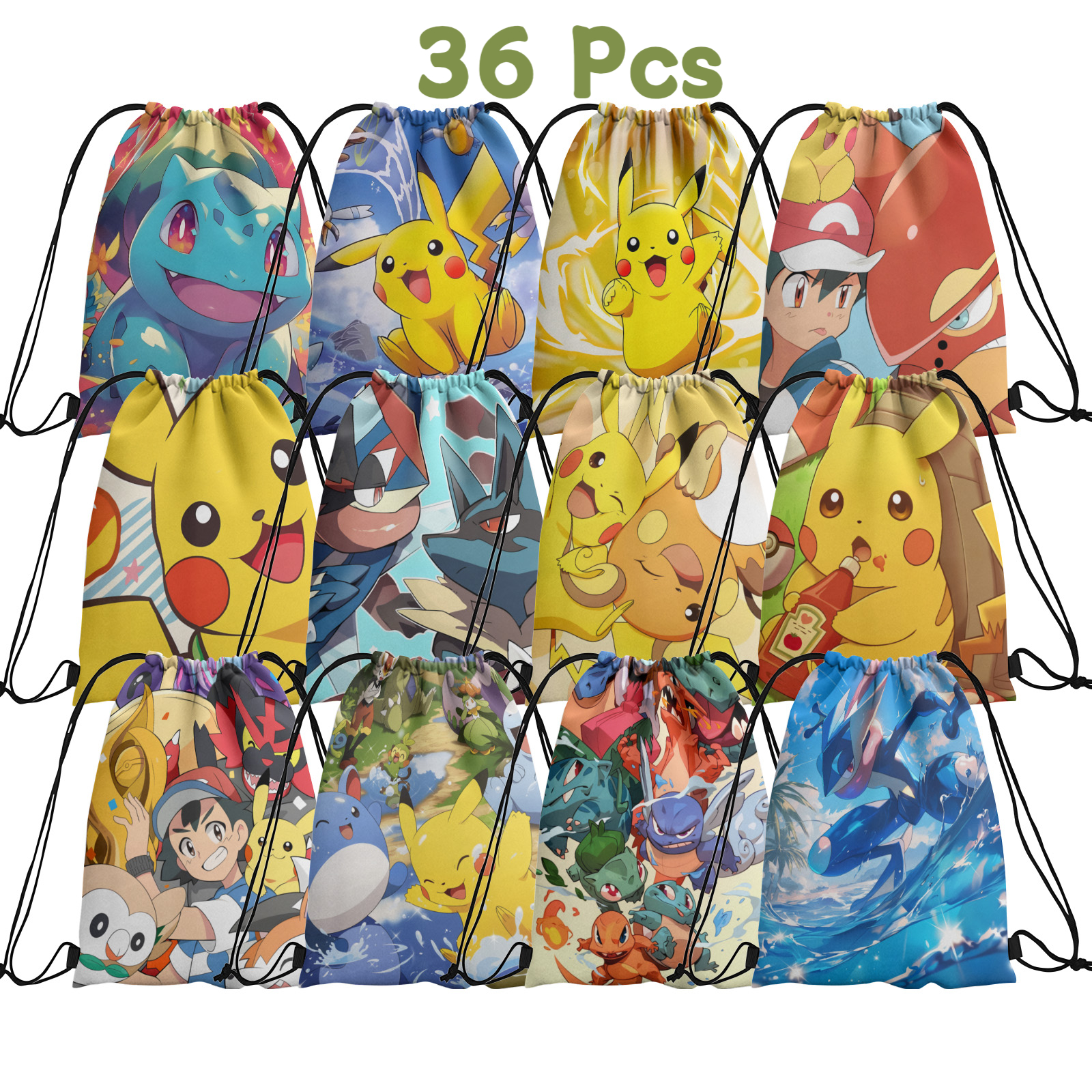 36 Pieces Candy Drawstring Bag Drawstring Goodie Favor Bags for Pokmen ...