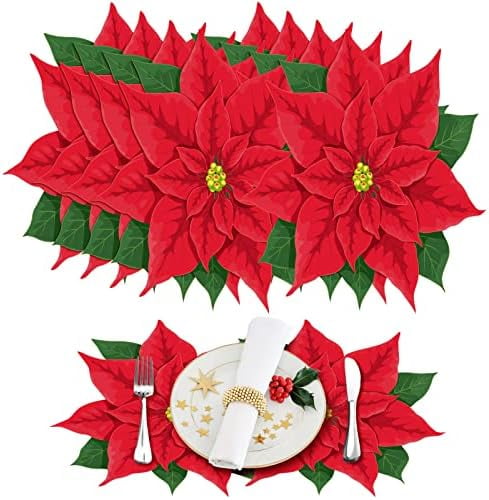 36 Pieces Christmas Paper Placemats Holiday Poinsettia Flower Snowman ...