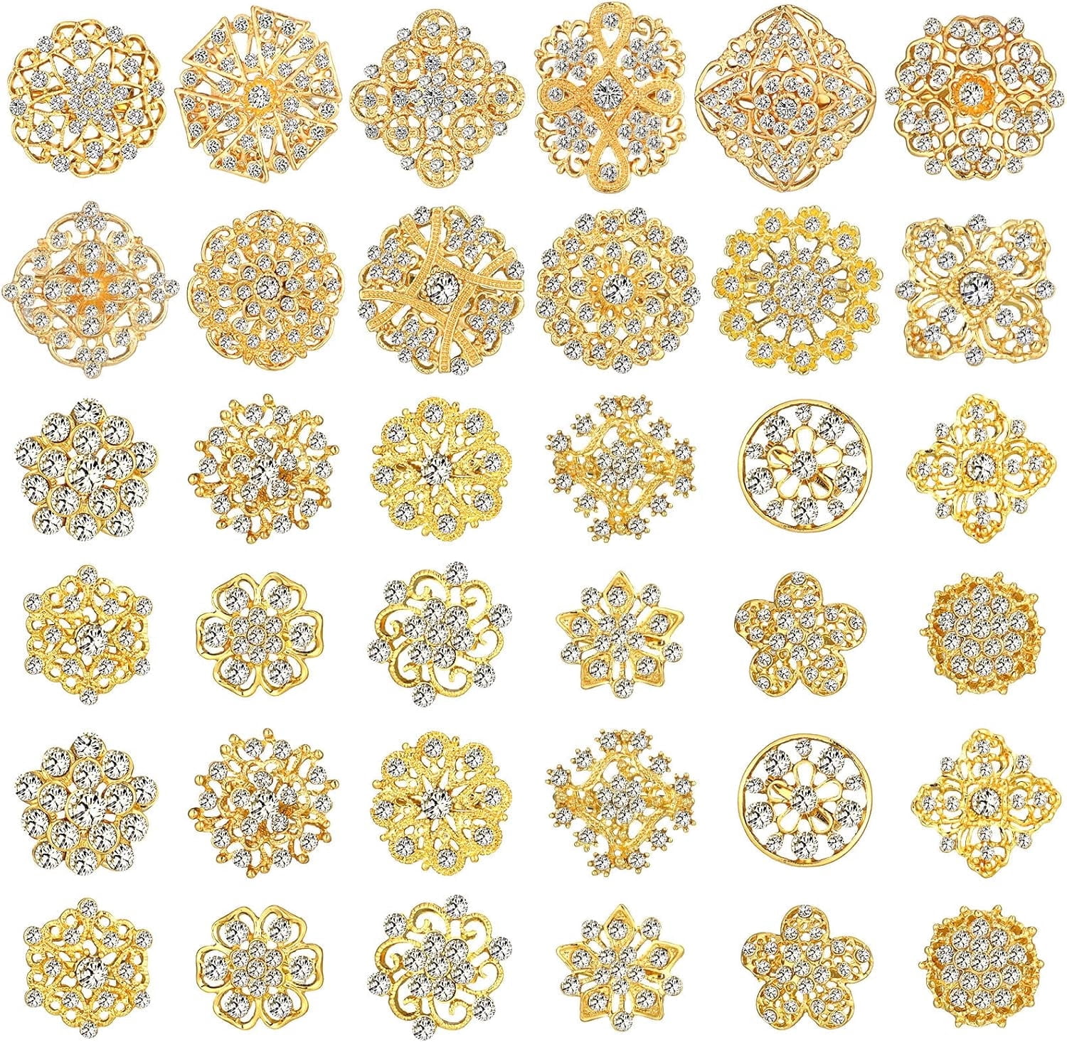 36 Pieces Clear Rhinestone Brooches for Crafts Crystal Flower Brooch ...